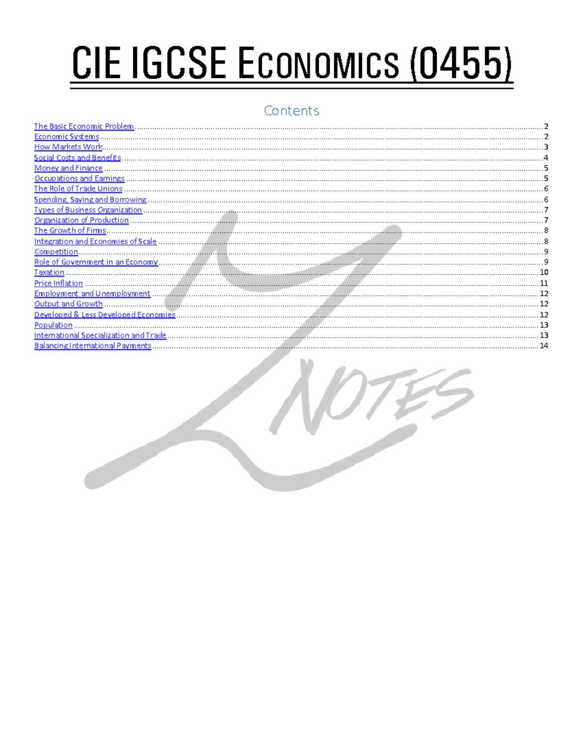 Economics Notes summary - CIE IGCSE ECONOMICS (0455) The Basic Economic ...