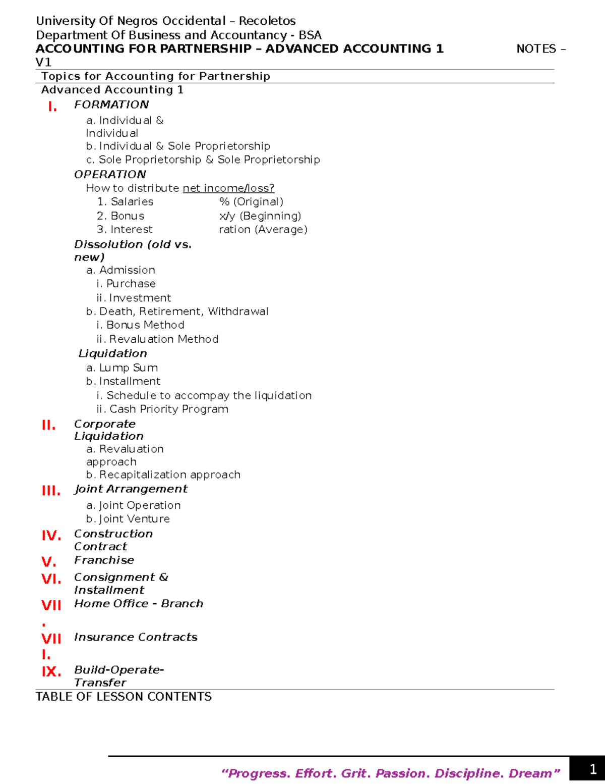 BSA ACCOUNTING FOR PARTNERSHIP ADVANCED ACCOUNTING 1 V1 NOTES - Studocu
