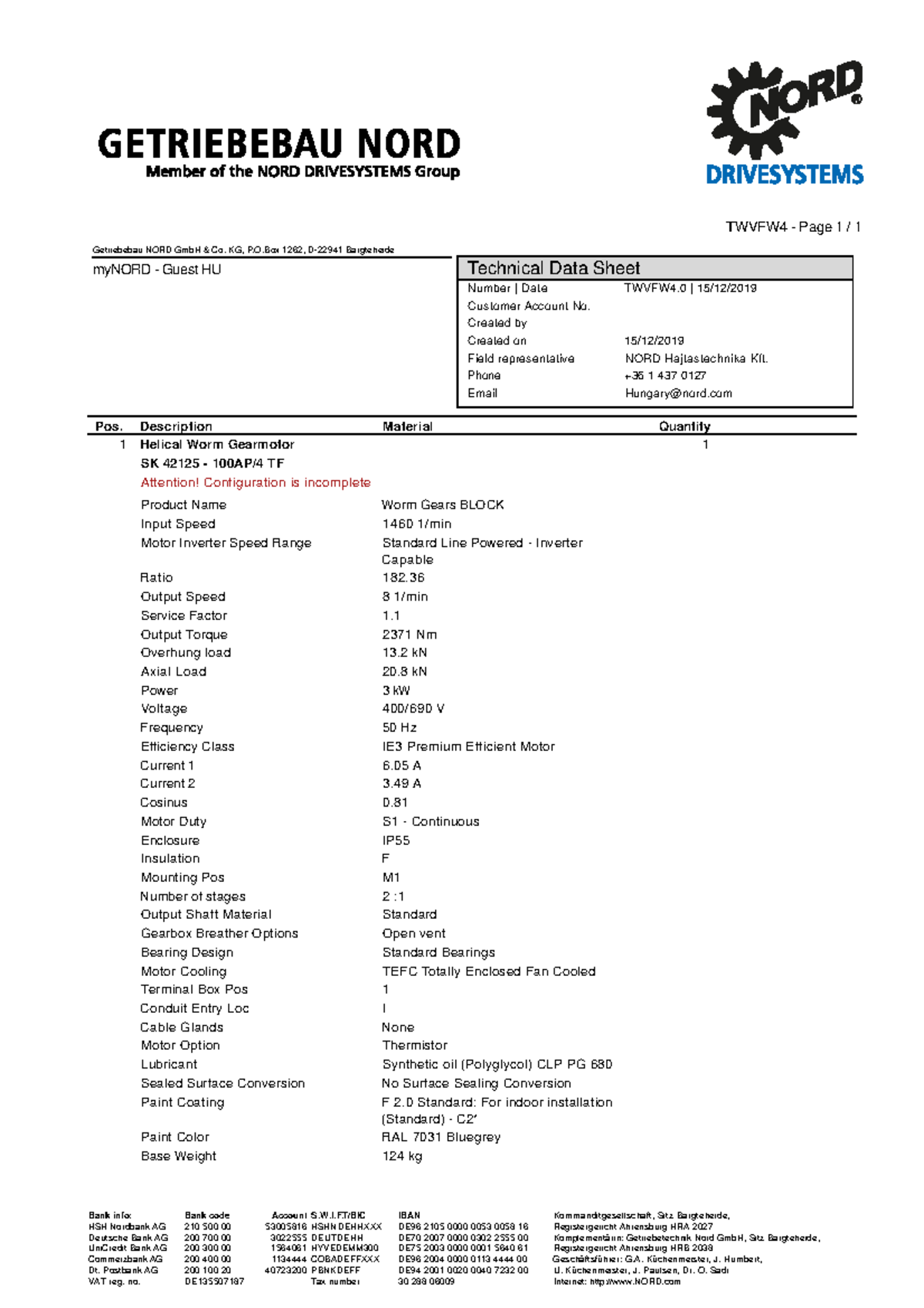 TWVFW4.0 Technical Data Sheet for Helical Worm Gearmotor - Studocu