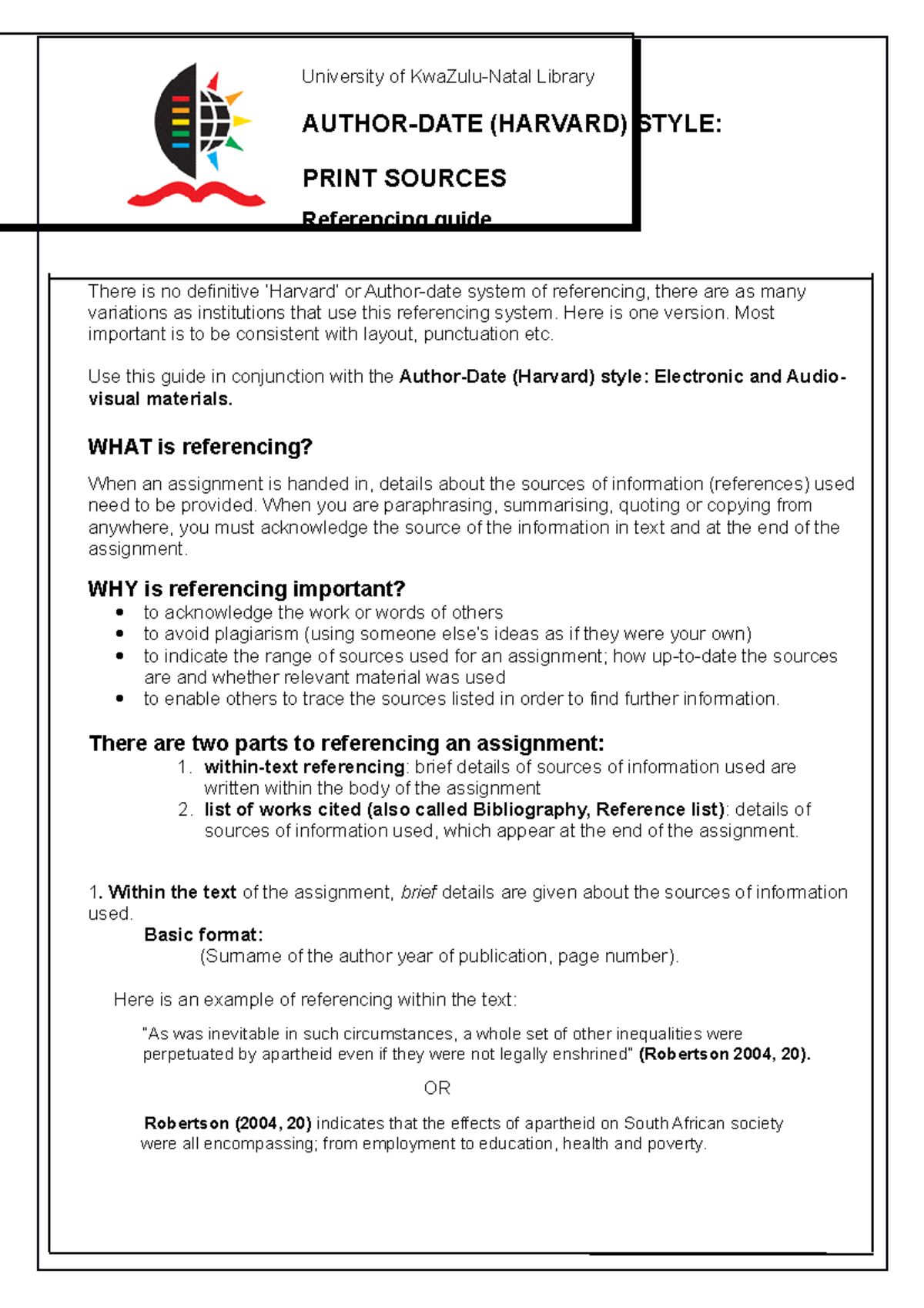 Referencing Guide: Author-Date (Harvard) Style for Students - Studocu