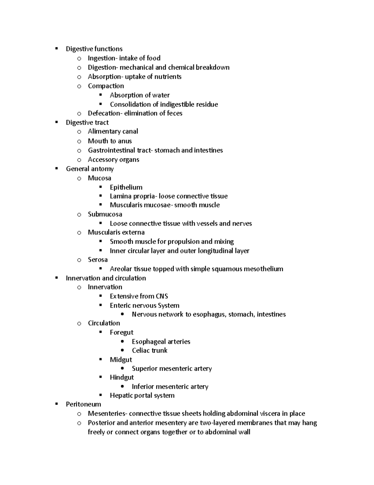 Digestive Functions and Anatomy - Studocu