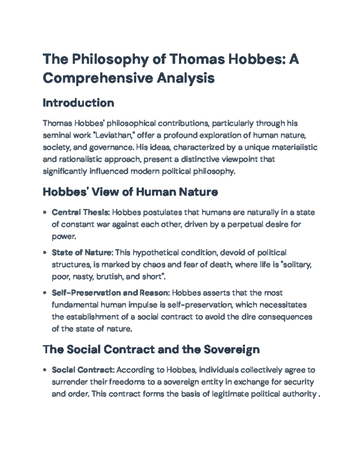 The Philosophy of Thomas Hobbes: An In-Depth Analysis (PHIL 101) - The ...