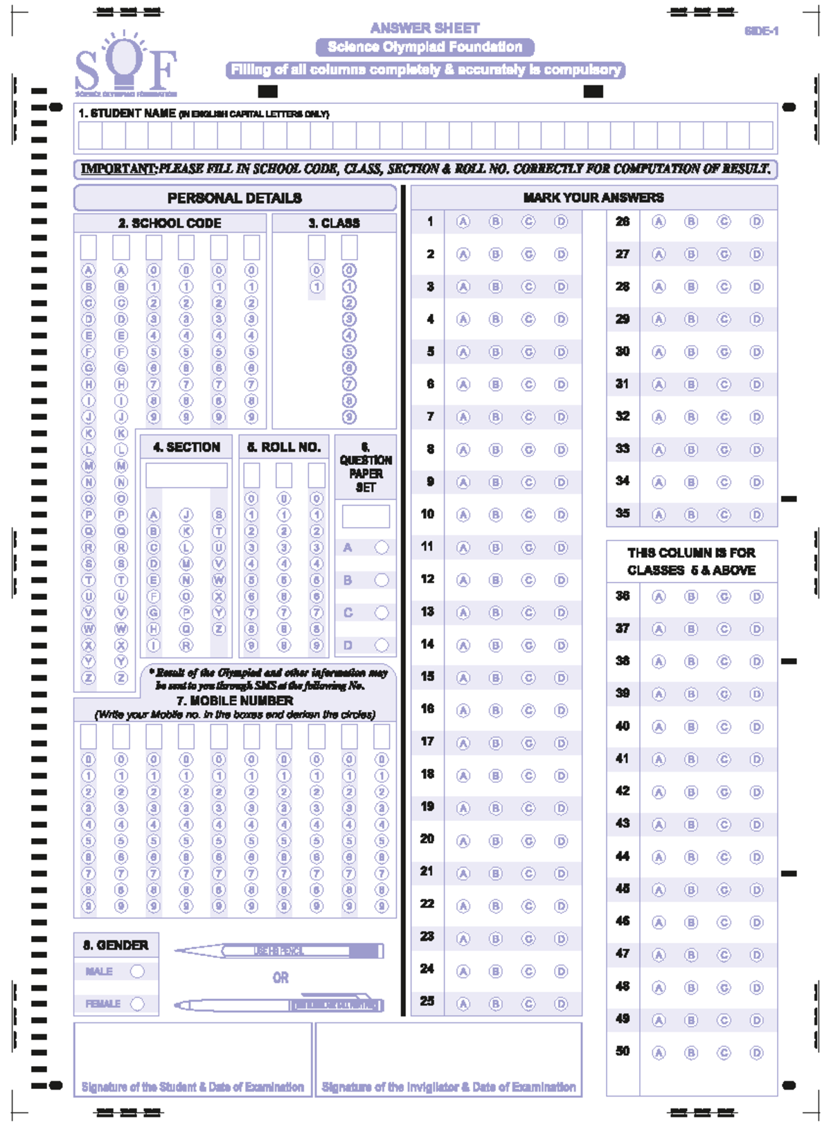 Sof omr sheet 2022-23 - Maths (Class 12) - Studocu