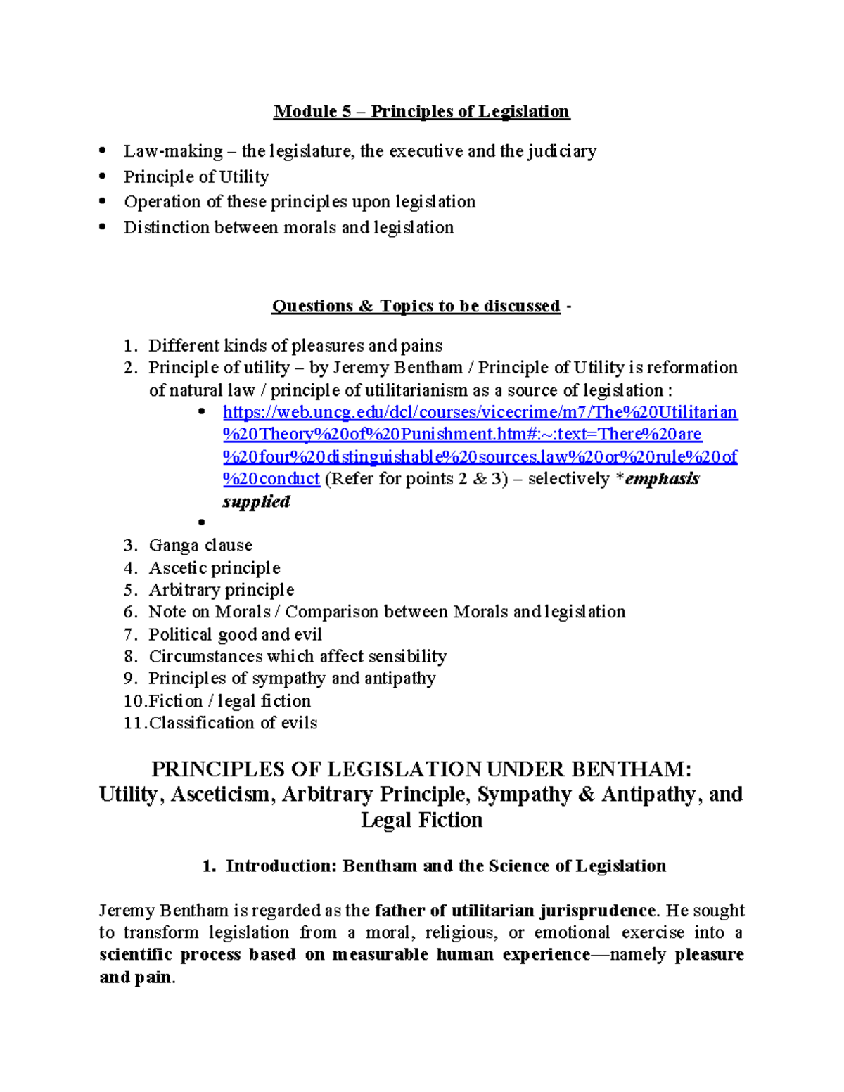 Module 5: Principles of Legislation - Bentham's Utilitarian Framework ...