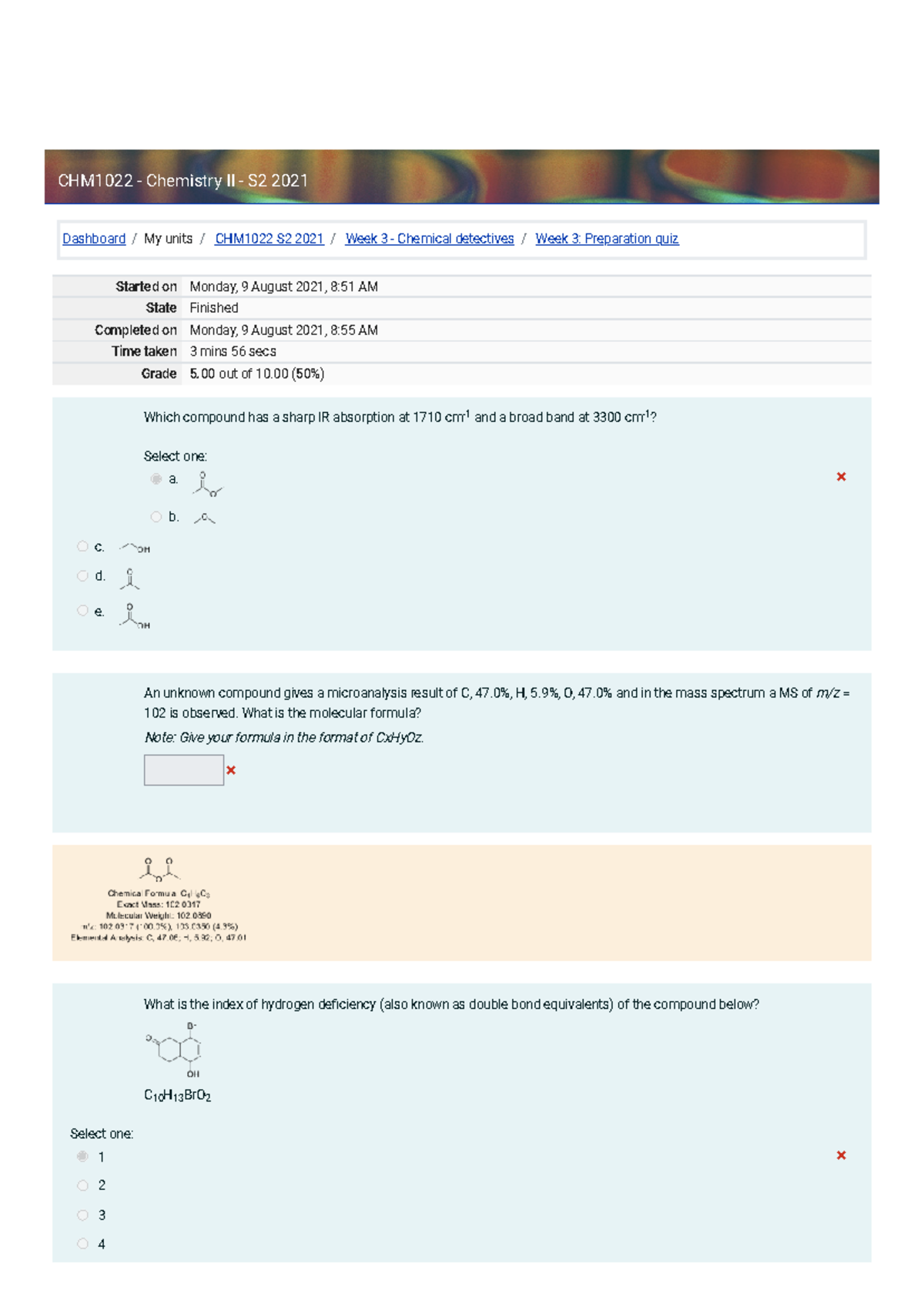 CHM1022 S2 2021 Week 3 Prep Quiz Attempt Review & Insights - Studocu
