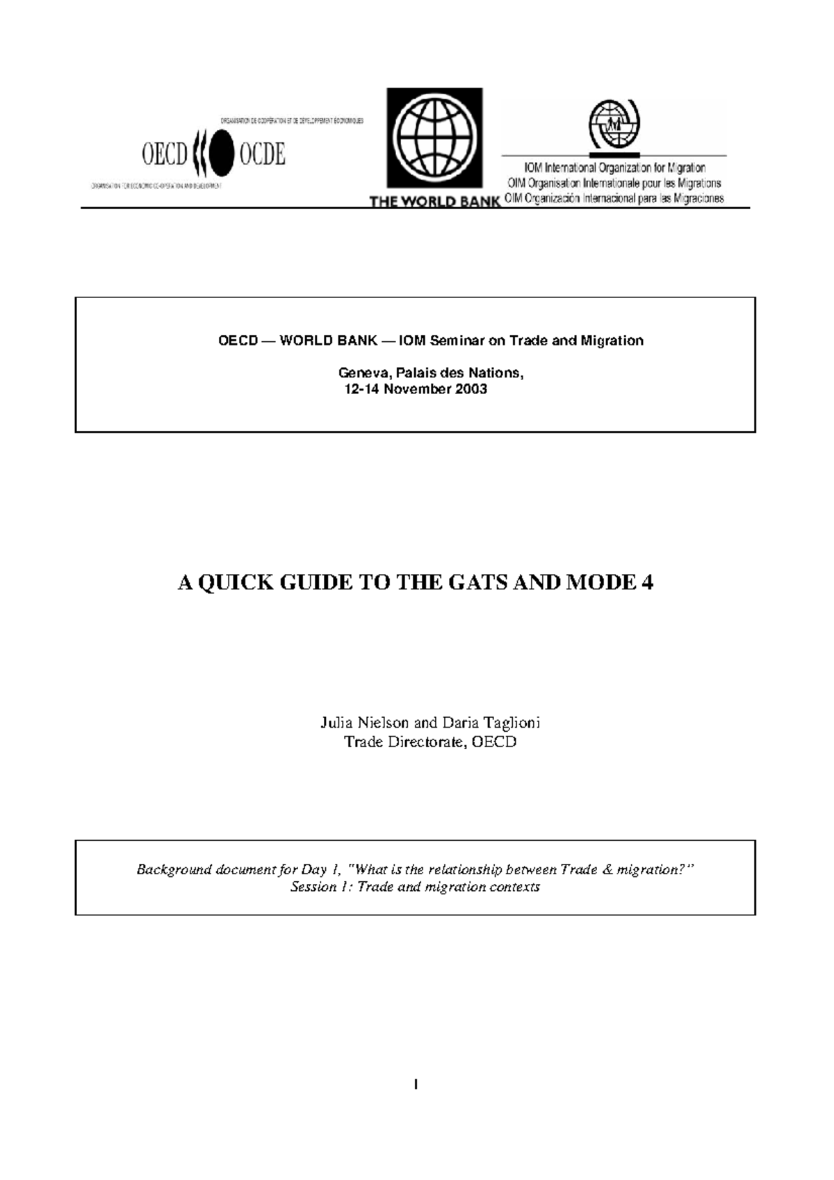 OECD-WB IOM Seminar: GATS & Mode 4 Overview Guide - Studocu