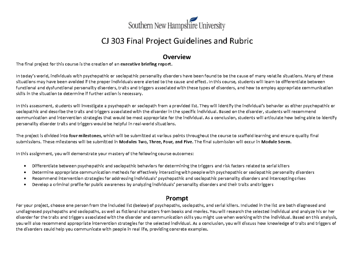 CJ 303 Final Project Guidelines and Rubrics - Warning: TT: undefined function: 32 Warning: TT ...