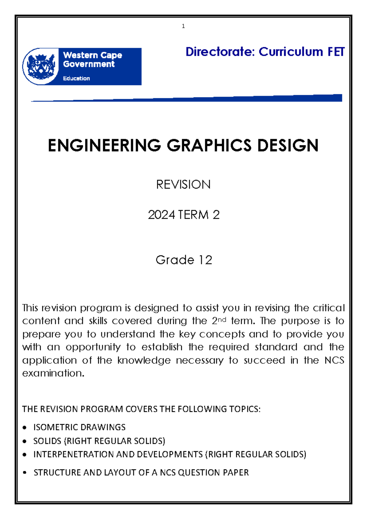 GR 12 Engineering Graphics Design Revision Term 2 2024 Guide - Studocu