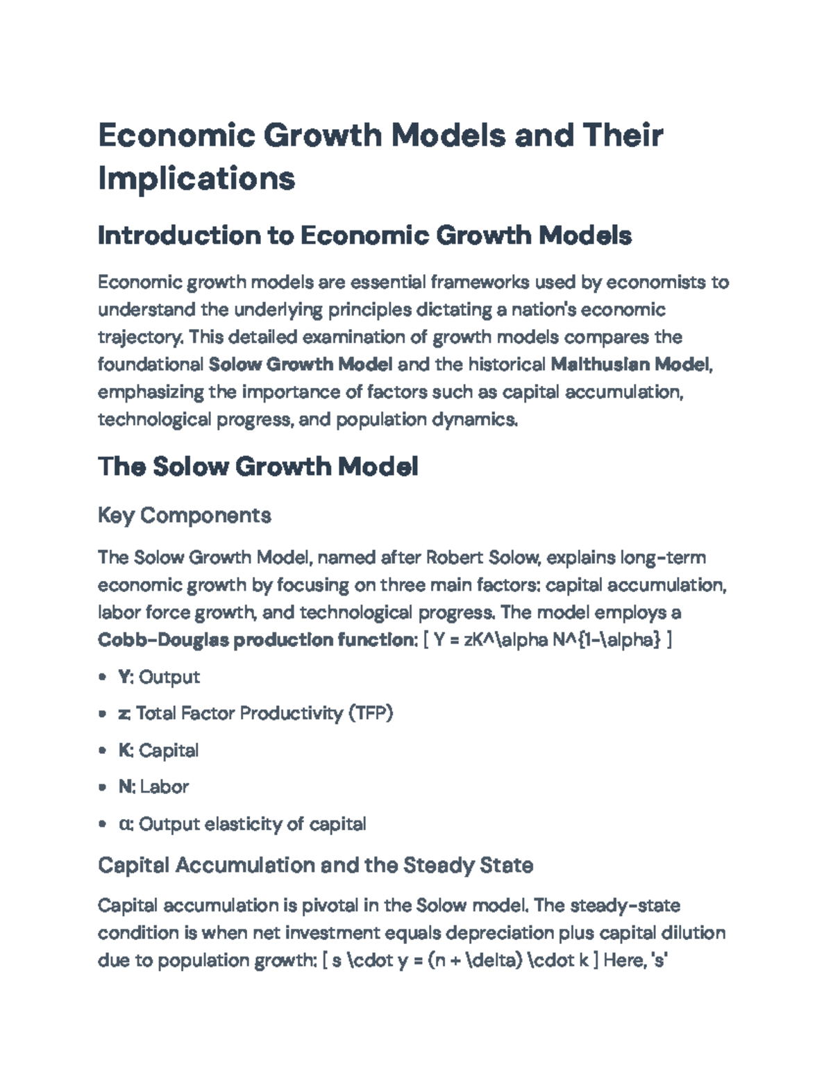 Economic Growth Models: Solow vs. Malthus Analysis (ECO101) - Economic ...