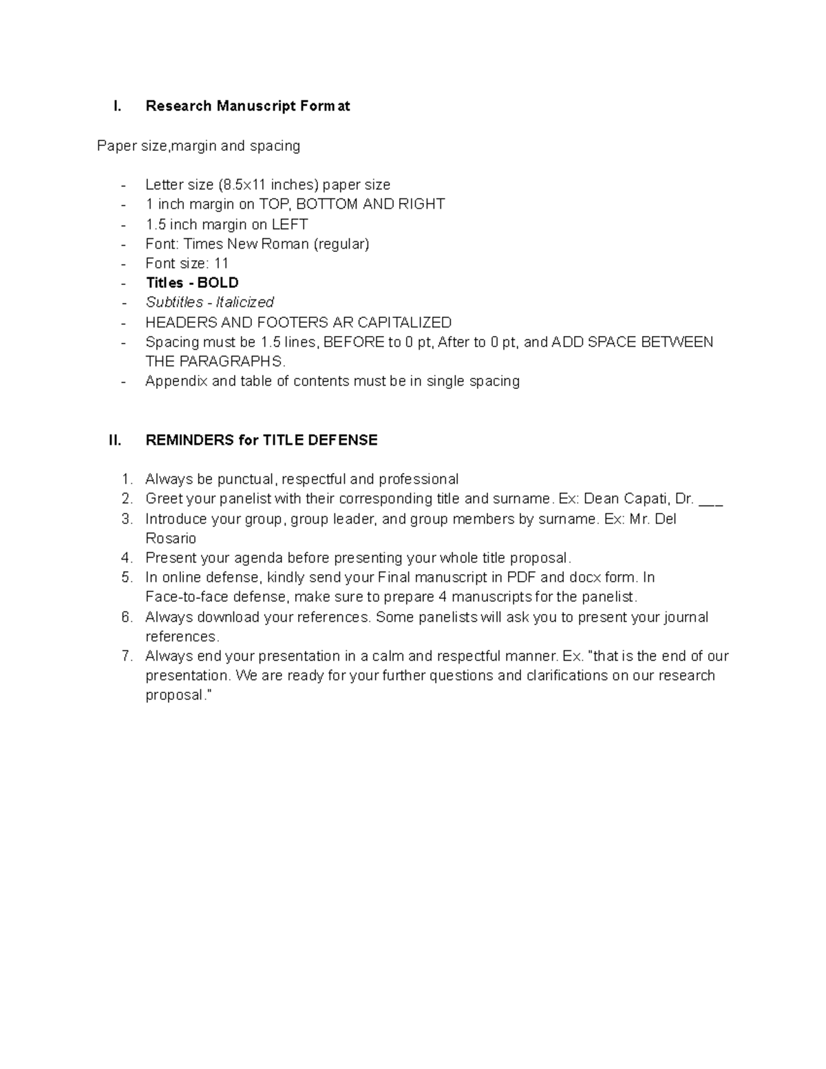 Research Manuscript Format and Reminders for title defense - I ...