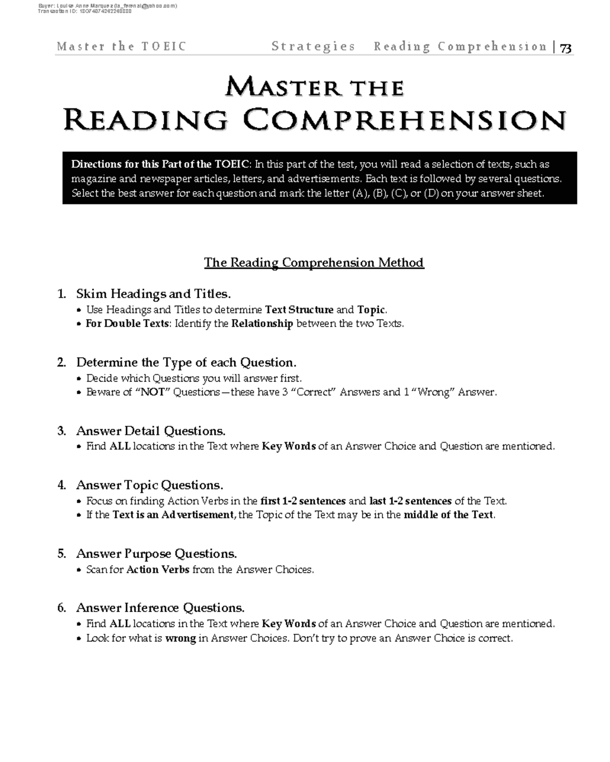 Part 6 - Text Completion - M a s t e r t h e T O E I C S t r a t e g i ...