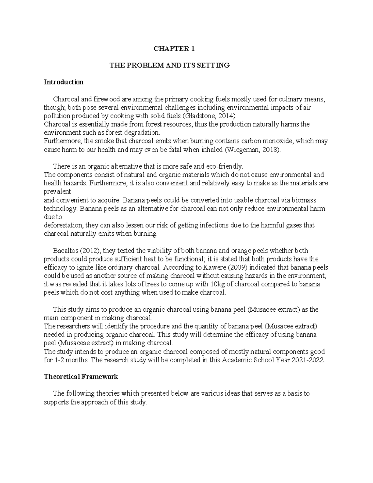 CHAPTER 1: The Problem and Its Setting - Organic Charcoal from Banana Peels - Studocu