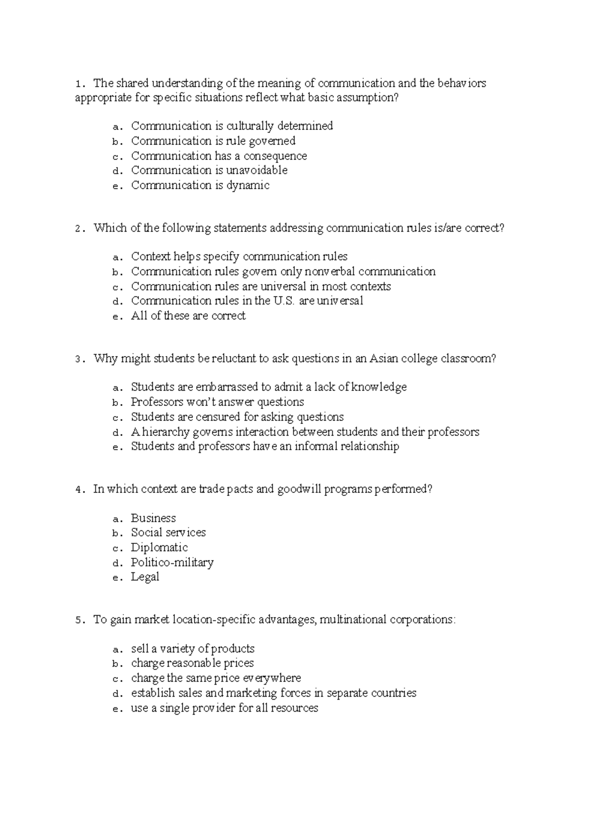 Chapter 10 - Communication and Cultural Context Test Bank - Studocu