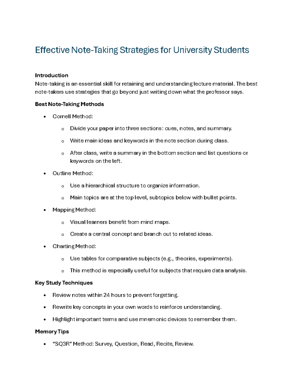 Effective Note-Taking Strategies for University Students - Studocu