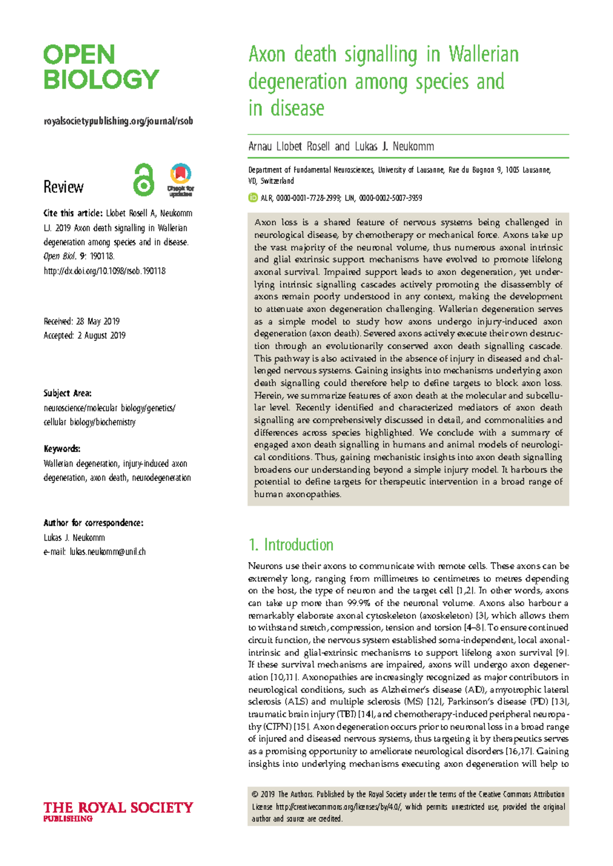 Axon Death Signalling in Wallerian Degeneration: Insights ...