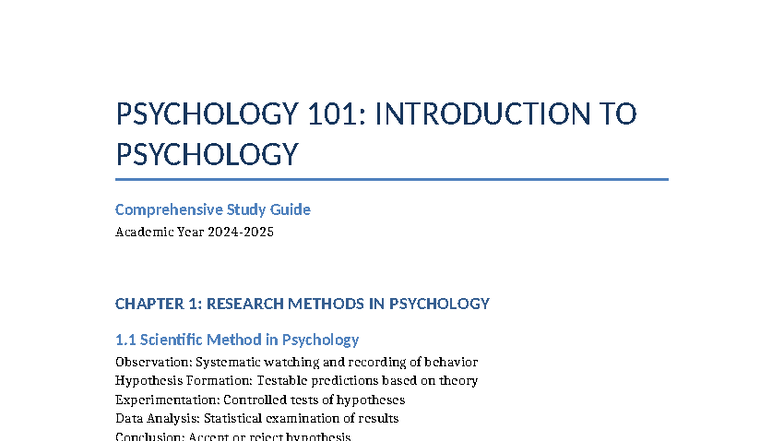 PSYCHOLOGY 101: CHAPTER 1 STUDY GUIDE ON RESEARCH METHODS - Studocu