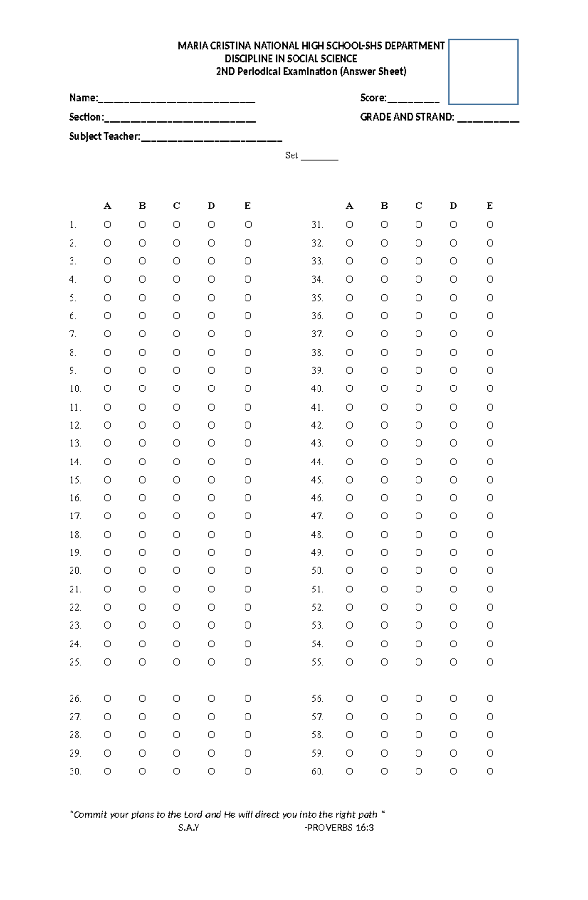 Answer Sheet in DISS 1ST SEM SY 2023-2024 - MARIA CRISTINA NATIONAL ...