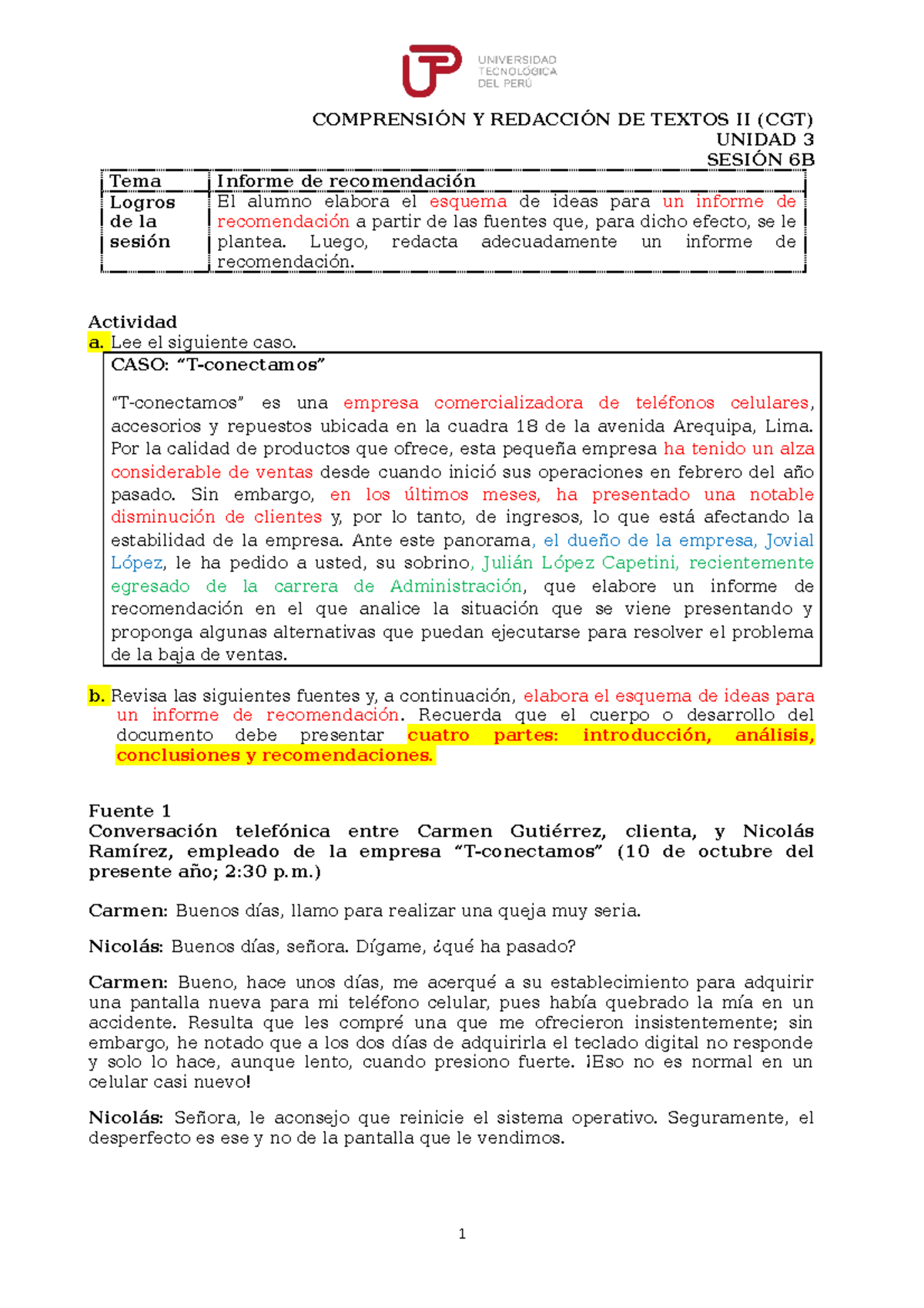 U3 S6 Informe de recomendación (T-conectamos)-1.docx - COMPRENSIÓN Y REDACCIÓN DE TEXTOS II (CGT ...