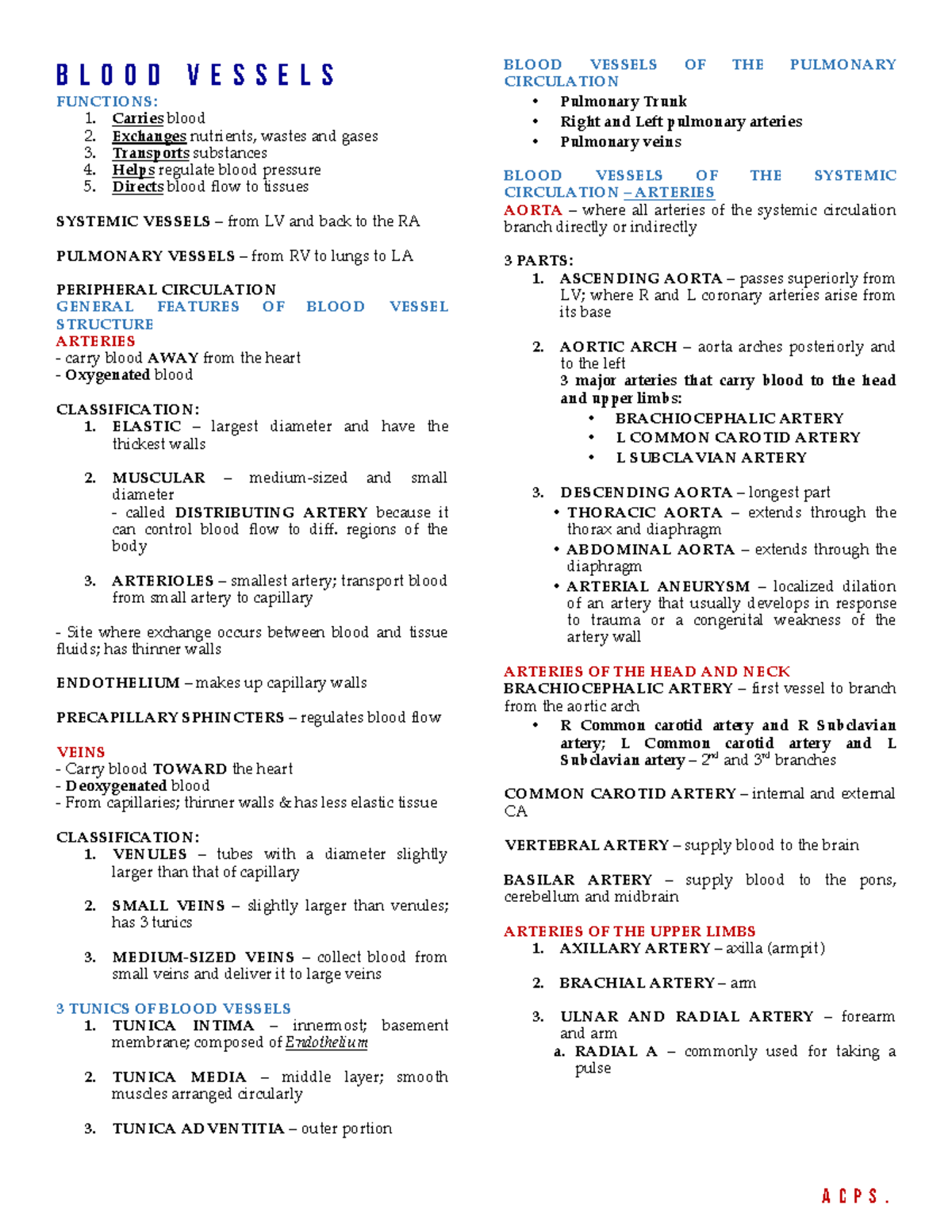 13-Blood-Vessels - lecture note - A C P S. B L O O D V E S S E L S ...