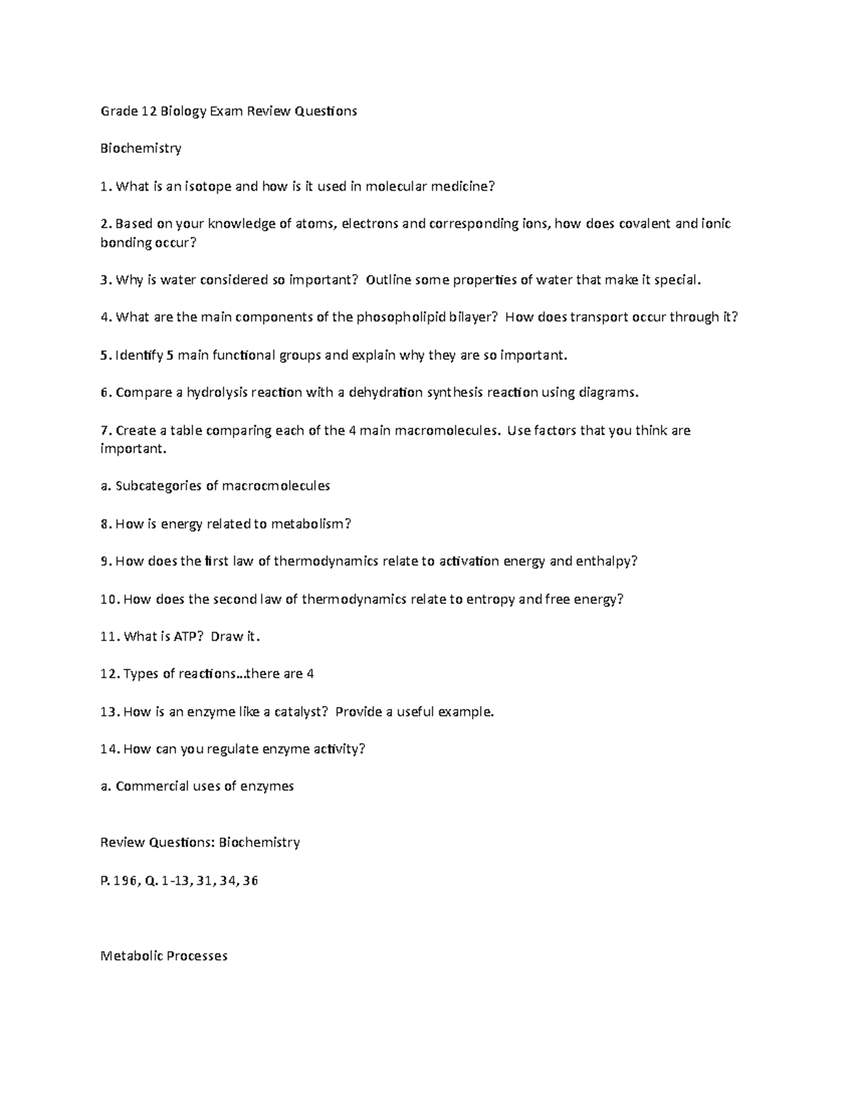SBI4U - Comprehensive Review for Final Exam in Biology - Studocu