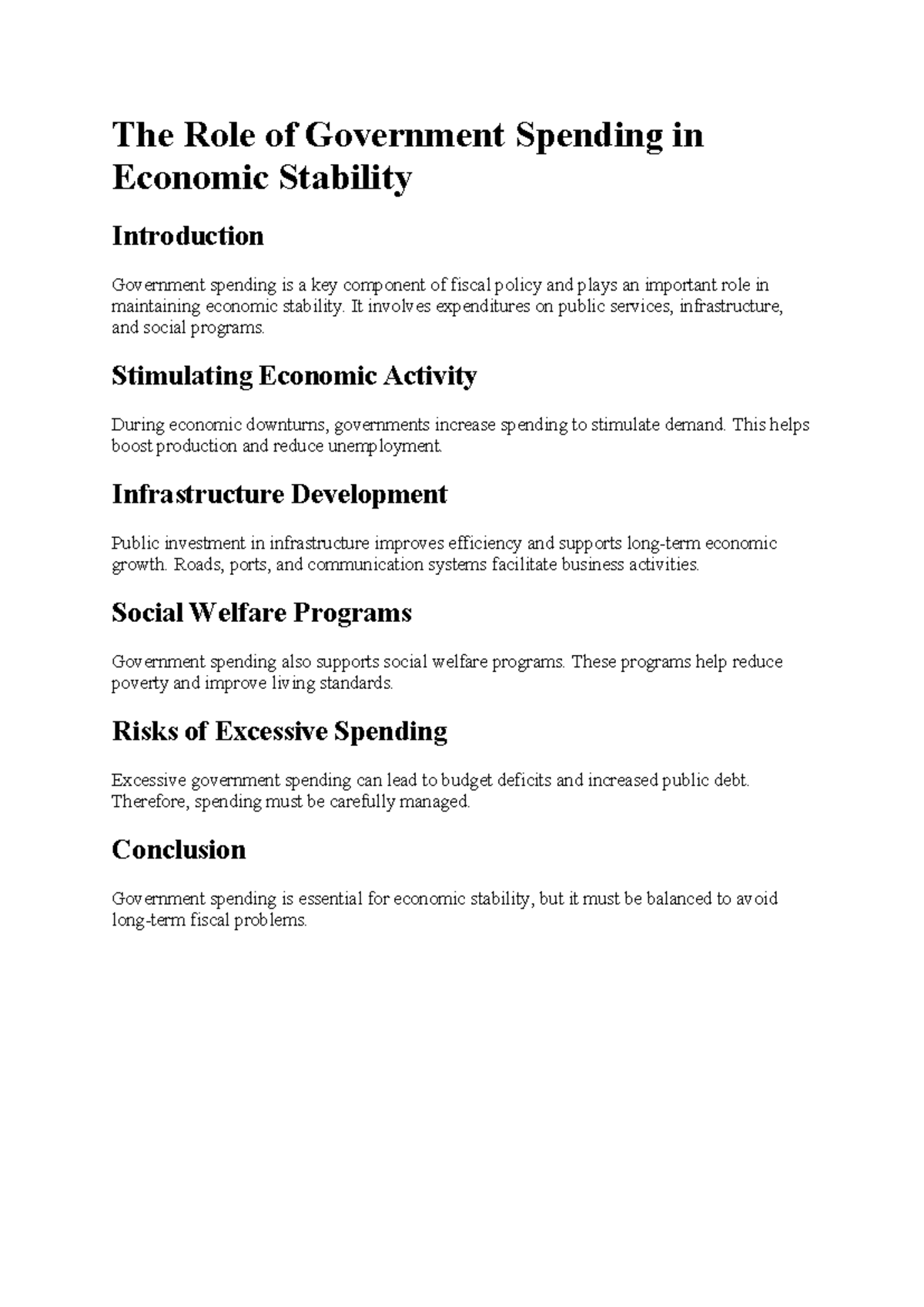 The Impact of Government Spending on Economic Stability - Studocu