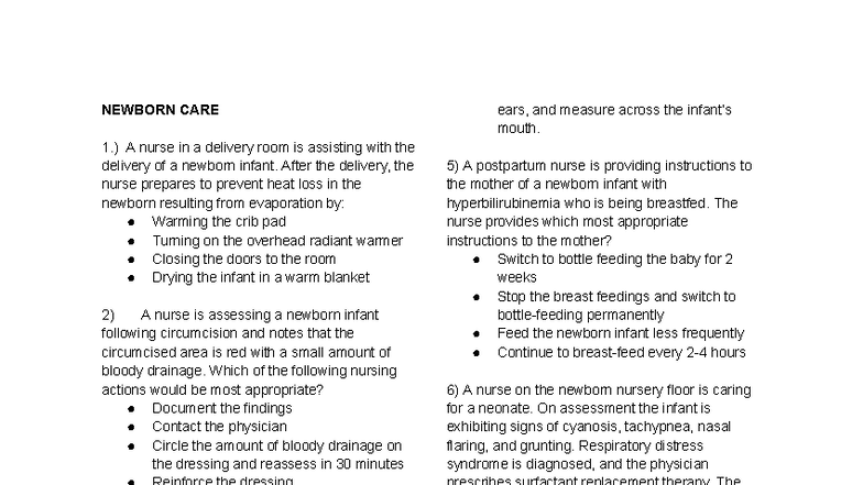 NEWBORN CARE: Essential Nursing Actions and Assessments for Neonates - Studocu