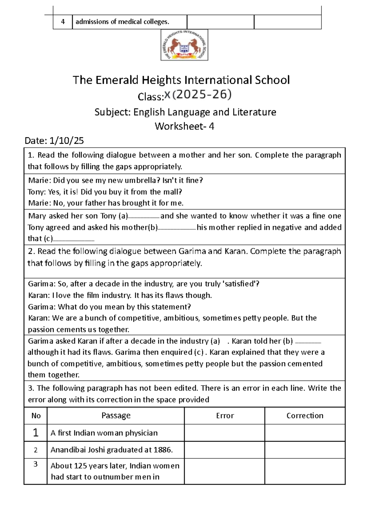 Worksheet 4: Grammar Practice for English Language & Literature 4 - Studocu
