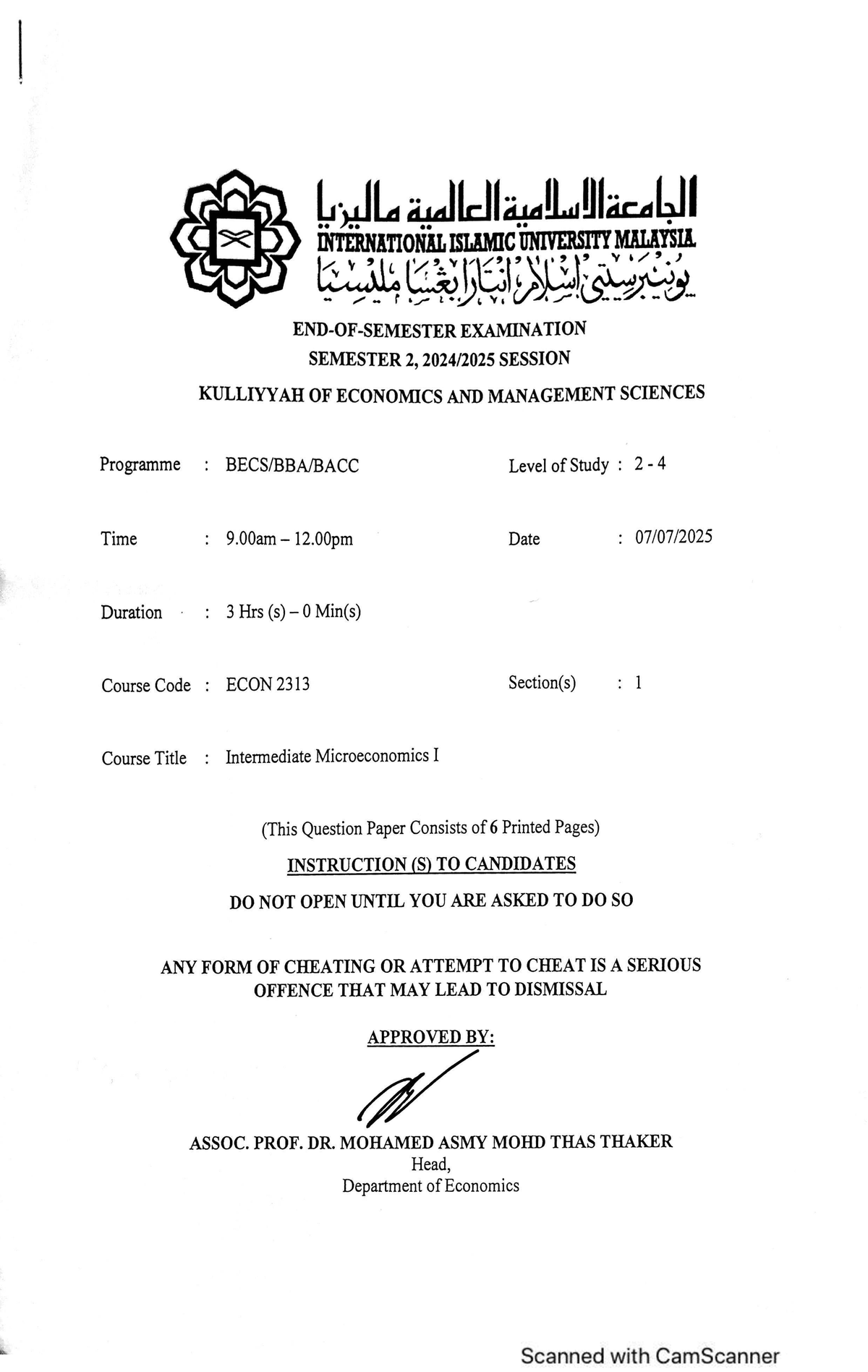ECON 2313 - Final Exam Paper for Intermediate Microeconomics I - Studocu