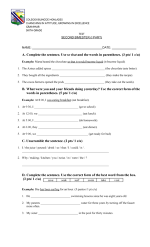 Reading 6.3 Test: Sixth Grade Unit 6 & 7 Exercises (2nd Bimester) - Studocu