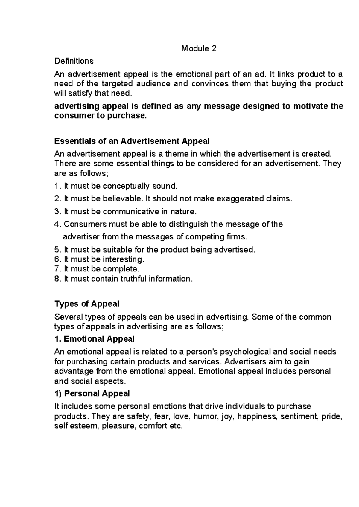 Advertising Module 2: Understanding Advertisement Appeals and ...