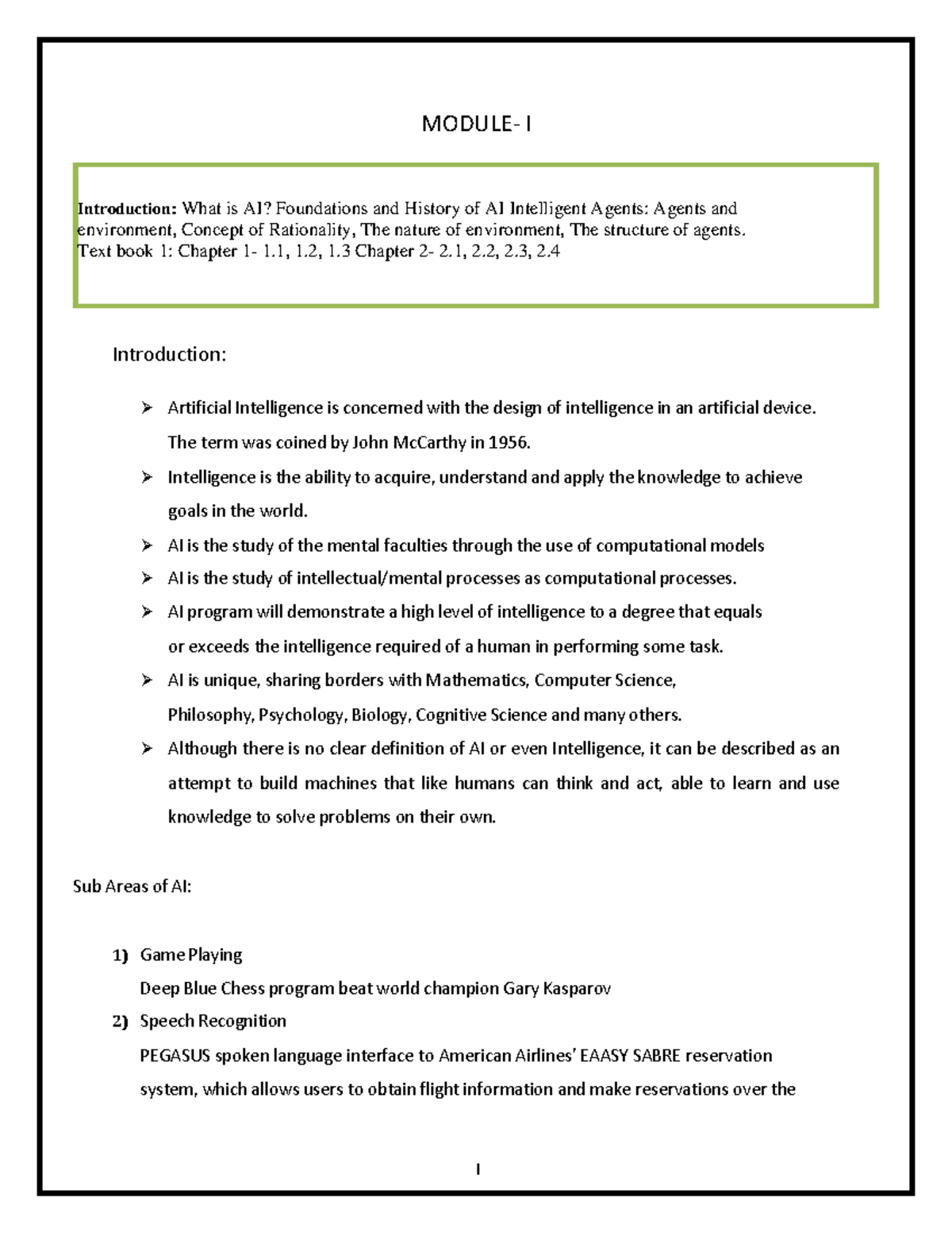 Module 1 Notes Foundations And History Of Ai Cs101 Studocu