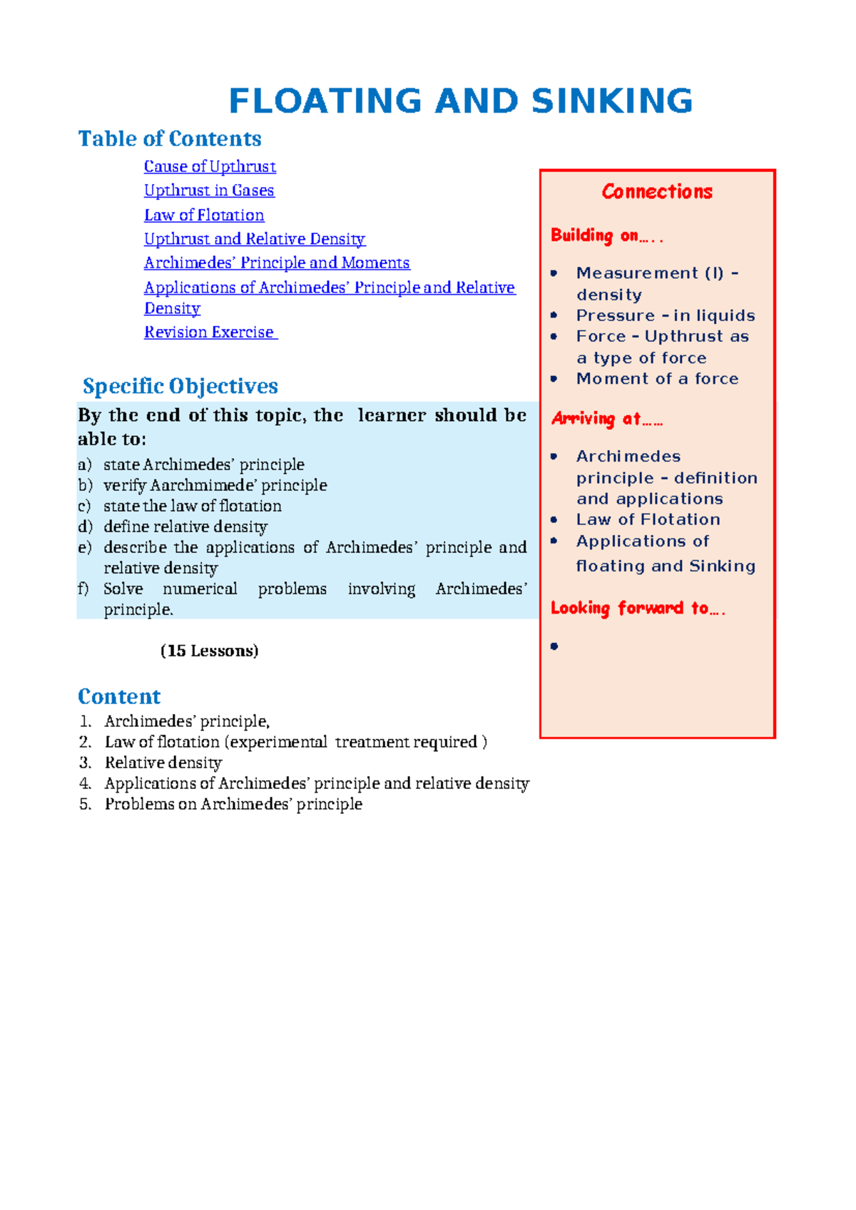 FLOATING AND SINKING: Understanding Upthrust and Flotation Principles ...