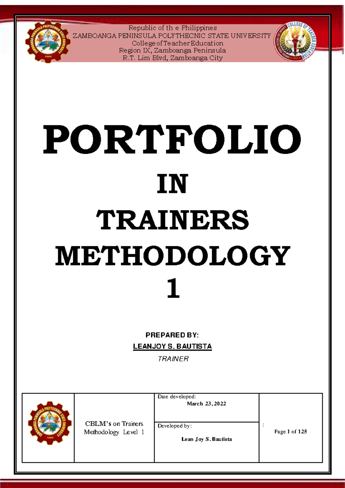 **CBLM's Portfolio on Trainers Methodology Level 1 (March 2022)** - Studocu