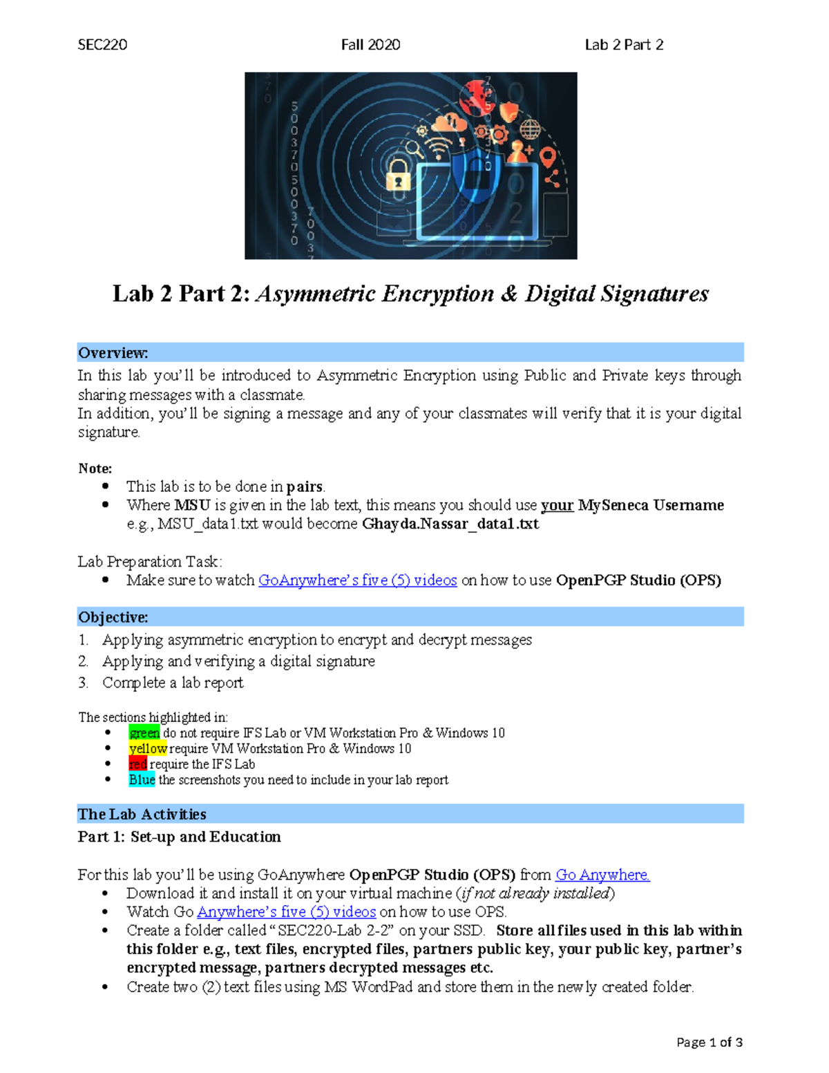SEC220 Lab2 Part2 Asymmetric Encryption - SEC220 Fall 2020 Lab 2 Part 2 ...