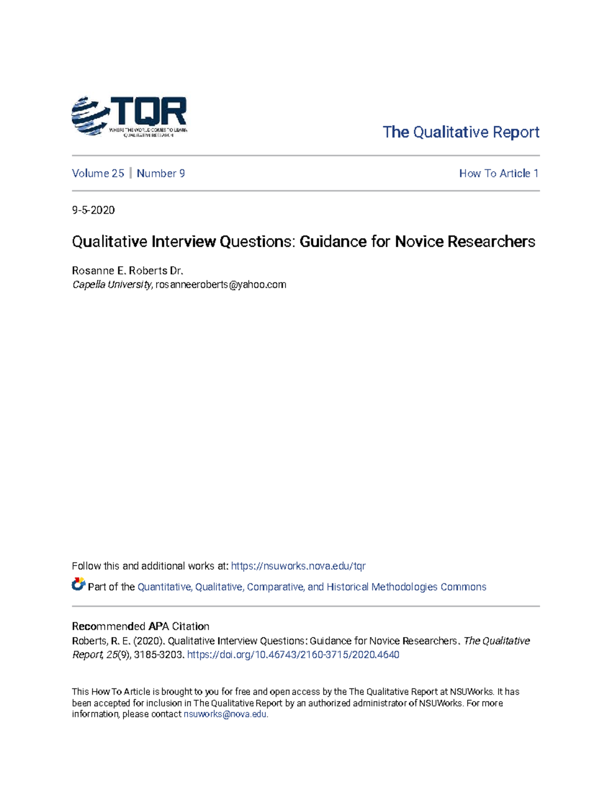 Qualitative Interview Questions: A Guide for Novice Researchers - Studocu