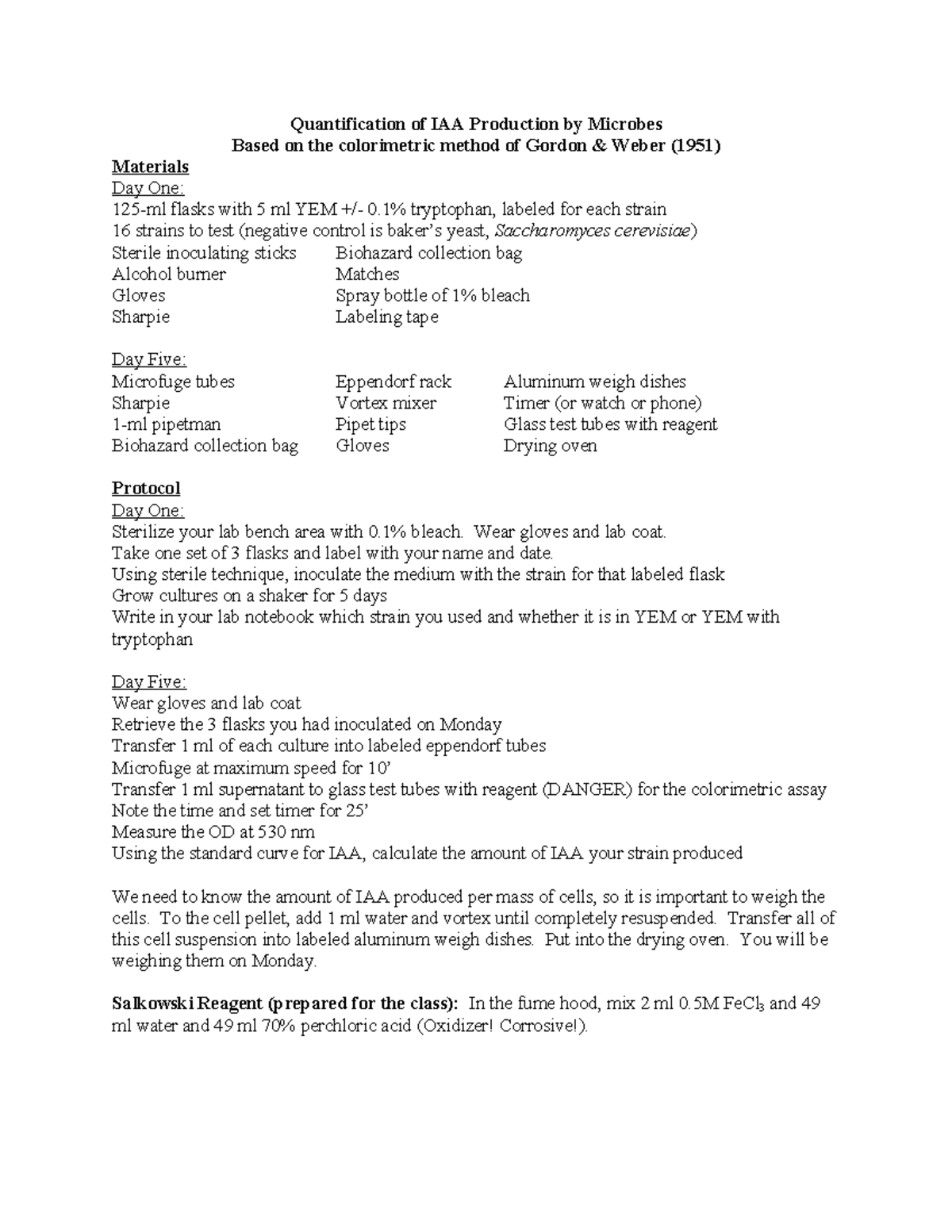 IAA Production Quantification in Microbes: Plant Micro Lab 2013 - Studocu