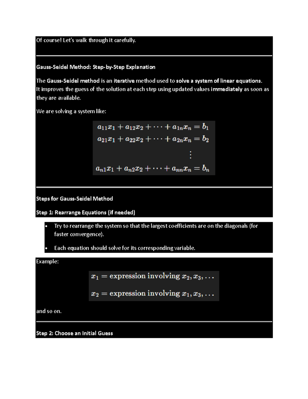Gauss-Seidel Method: Iterative Solution for Linear Equations - Studocu