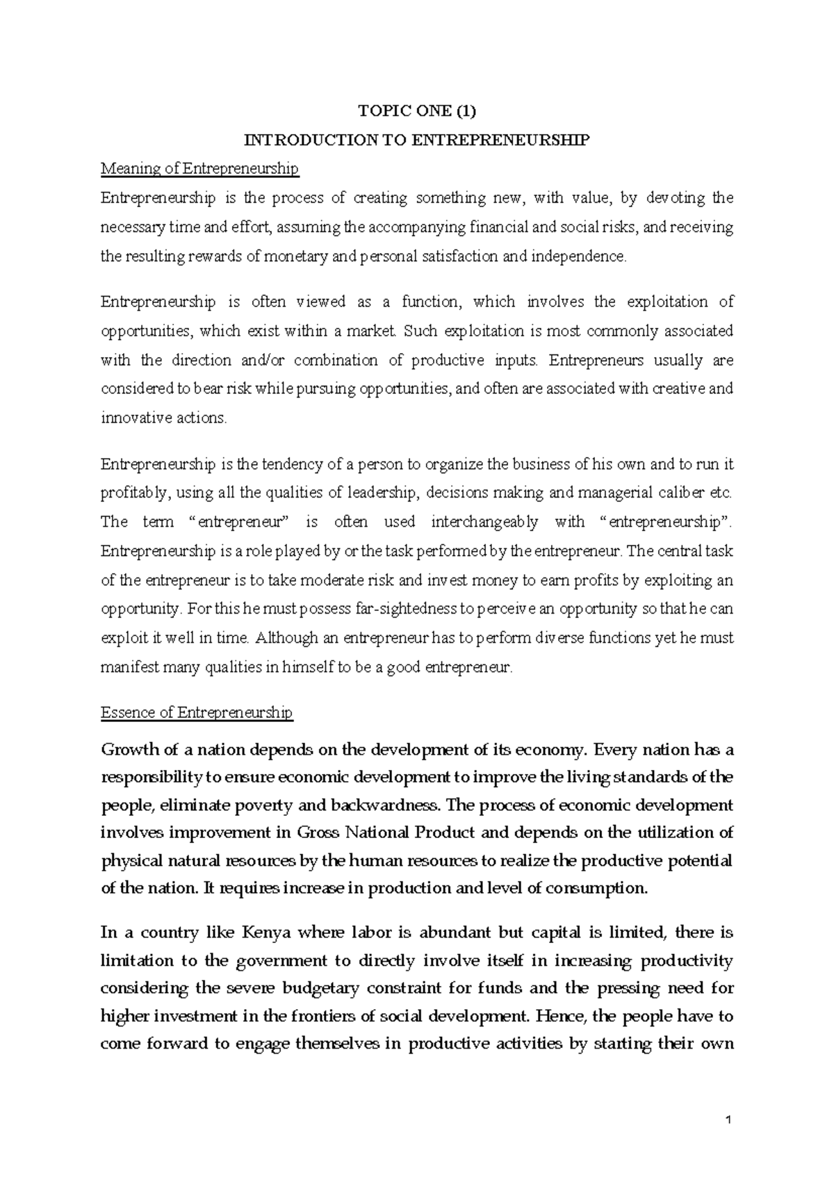 ENT 101: Intro to Entrepreneurship - Concepts & Classifications - Studocu