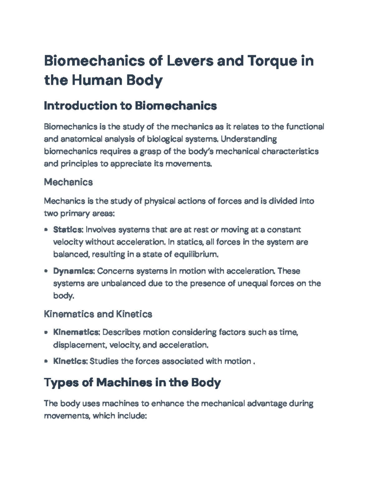 Biomechanics of Levers and Torque in the Human Body: An Overview ...