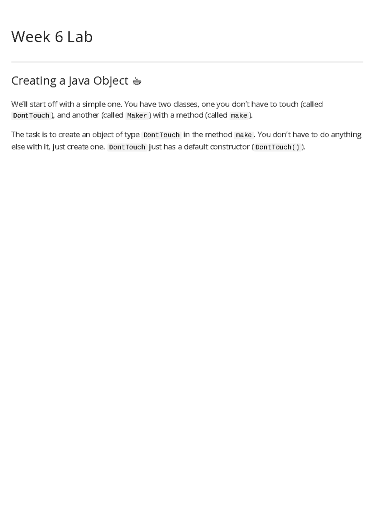 Java Python Class Design Exercises Creation Functionality Week 6