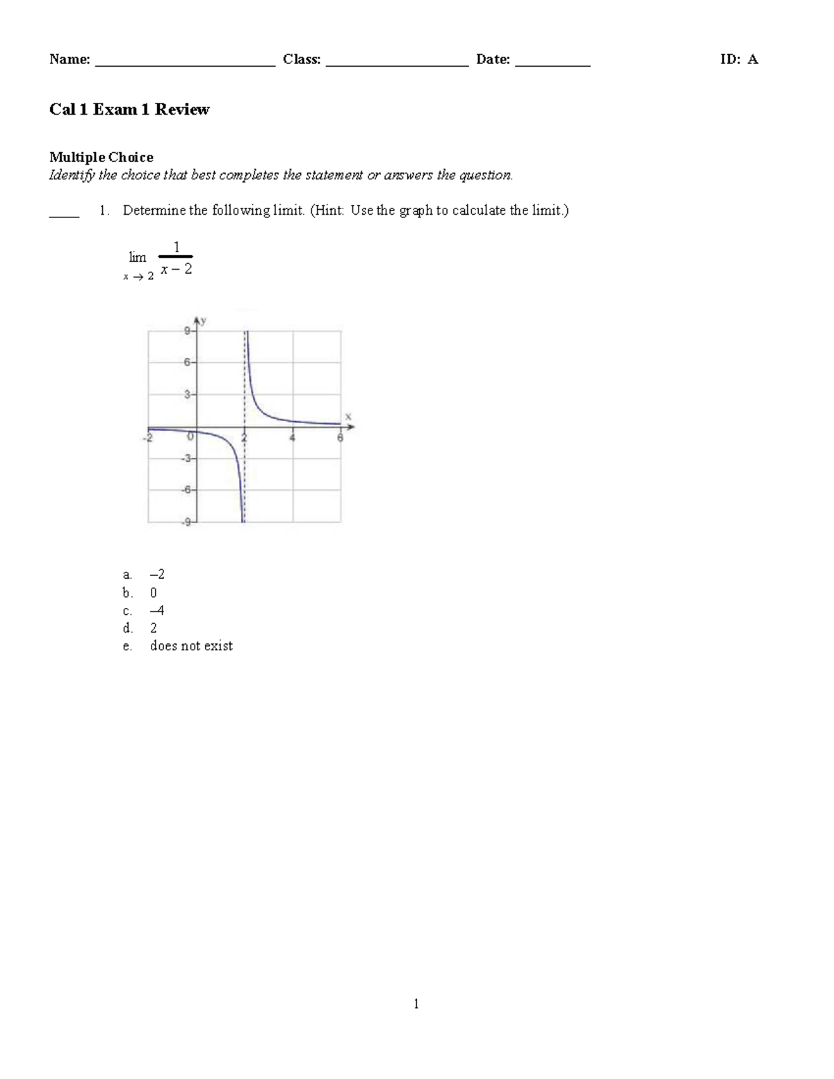 Calculus 1 (MATH 101) Exam 1 Review: Practice Questions - Studocu