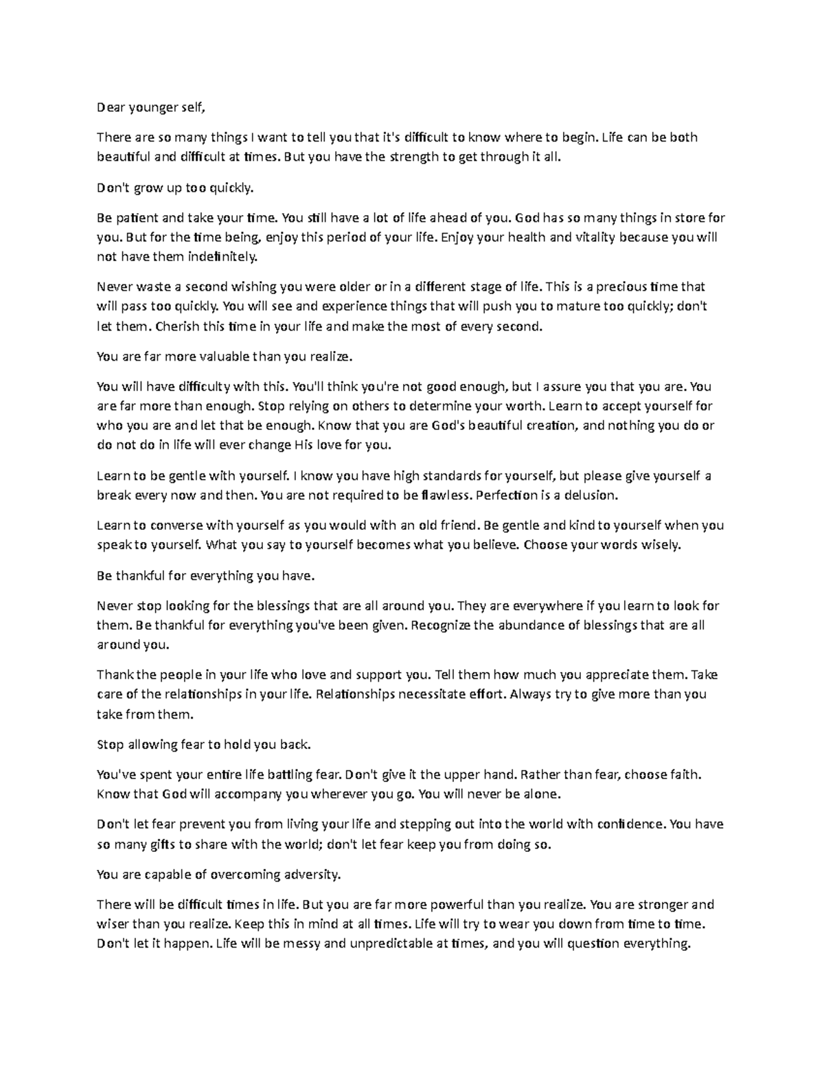 Dear younger self, A letter to yourself. Love your self - Dear younger ...