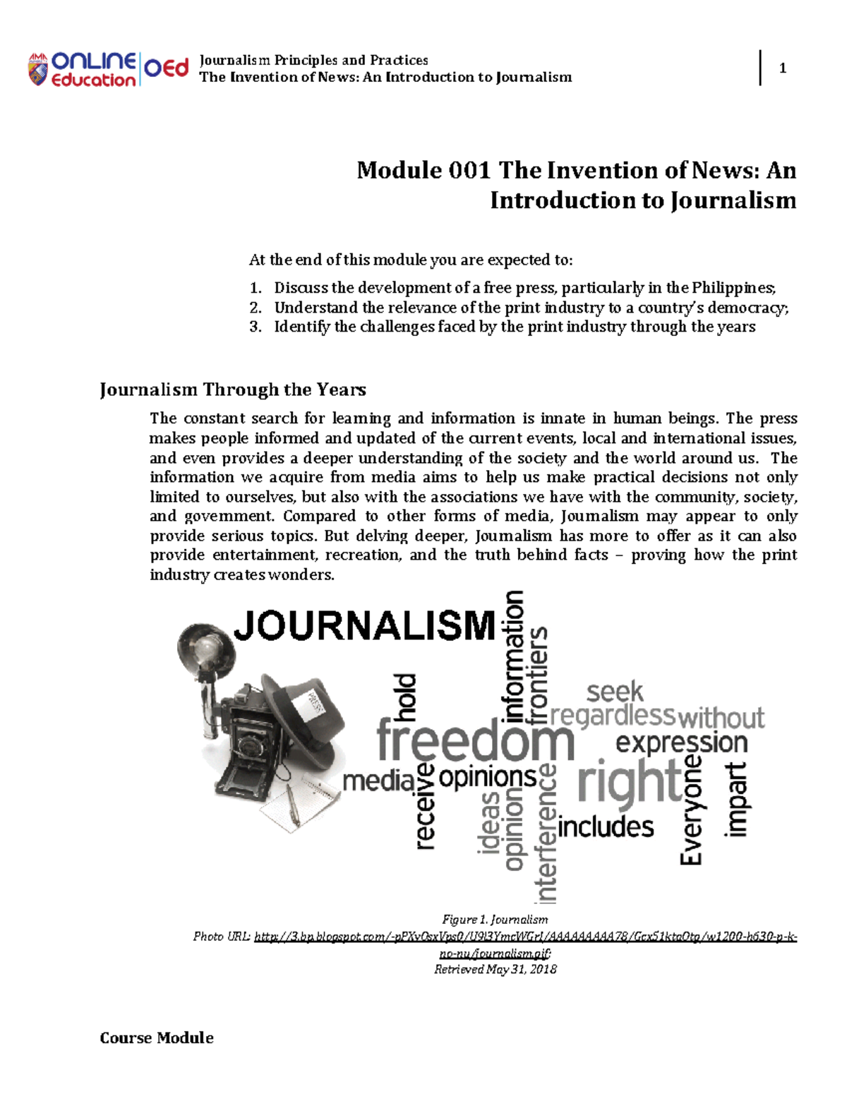 W1 Lesson 1 The Invention of News An Introduction to Journalism Module ...