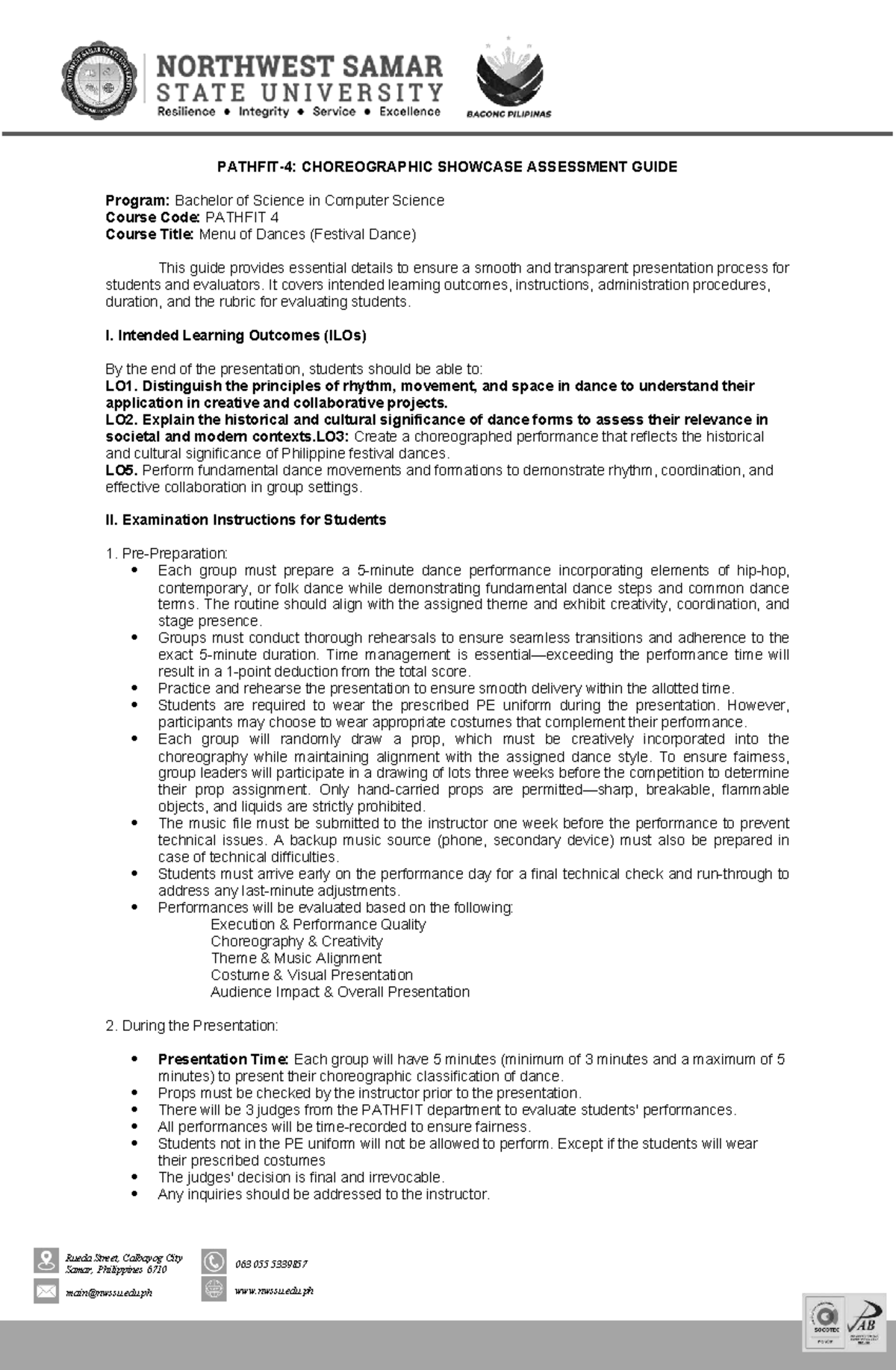 PATHFIT 4 Choreographic Showcase Assessment Guide for Festival Dance ...