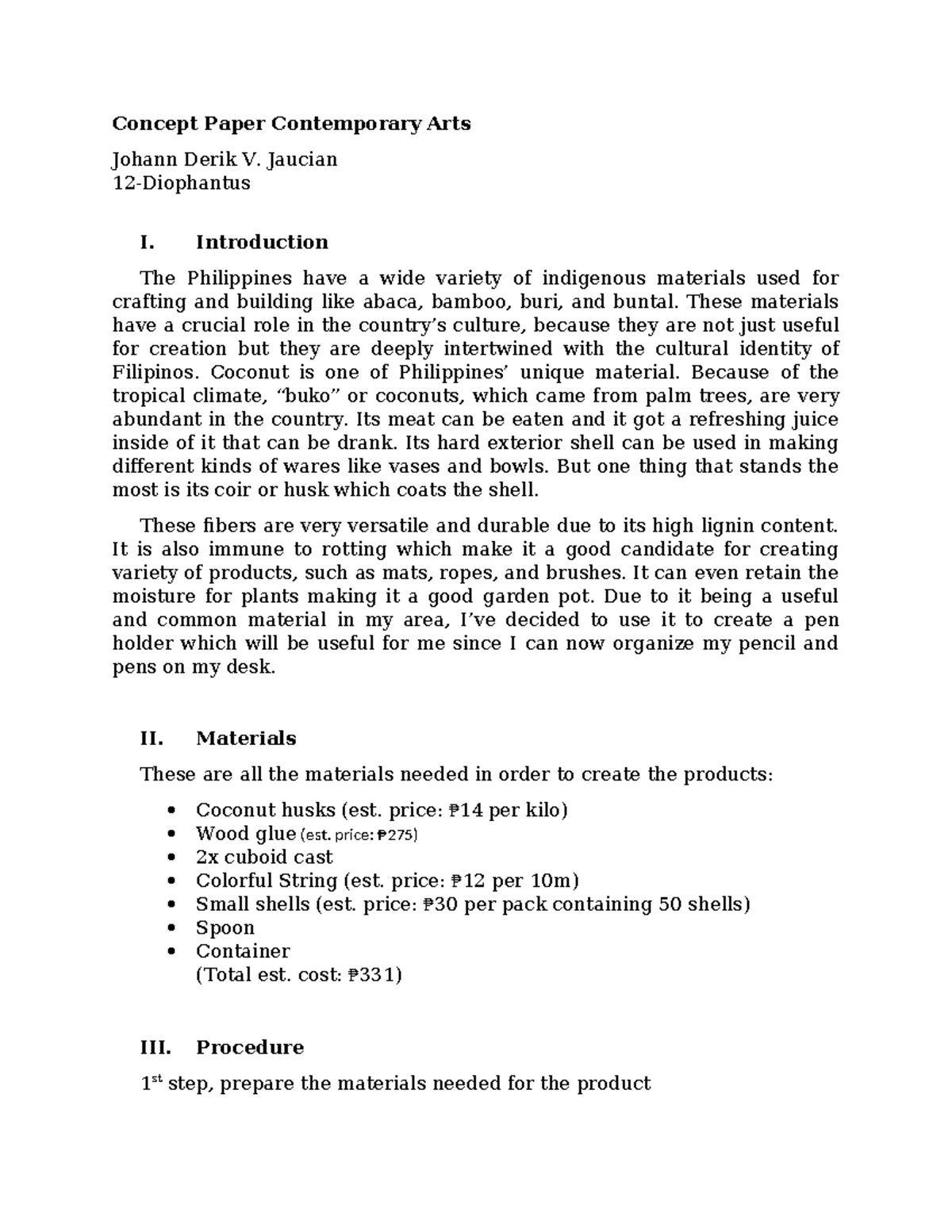 Concept Paper on Eco-Friendly Pen Holder Creation (12-Diophantus) - Studocu