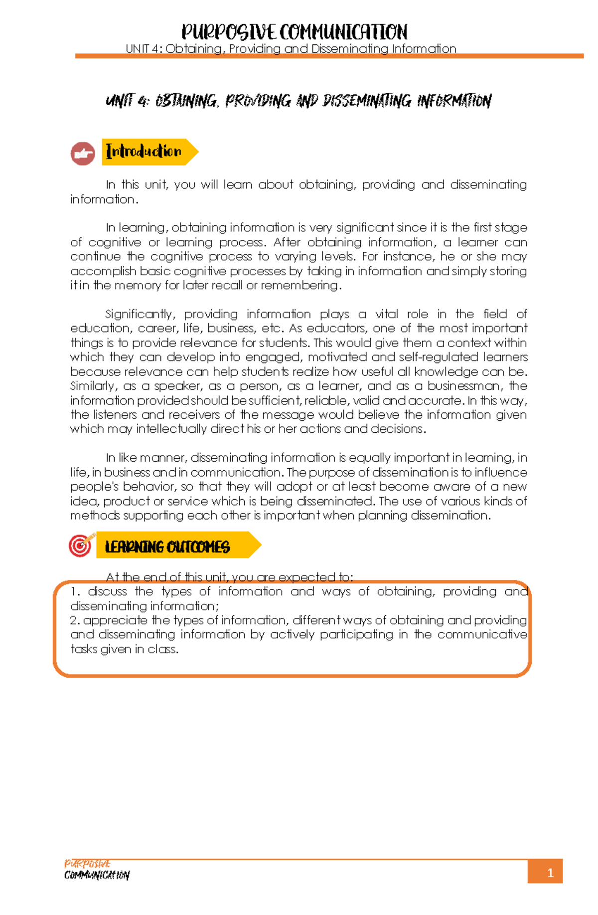 Purcom-UNIT-4: Obtaining, Providing & Disseminating Info in Learning - Studocu