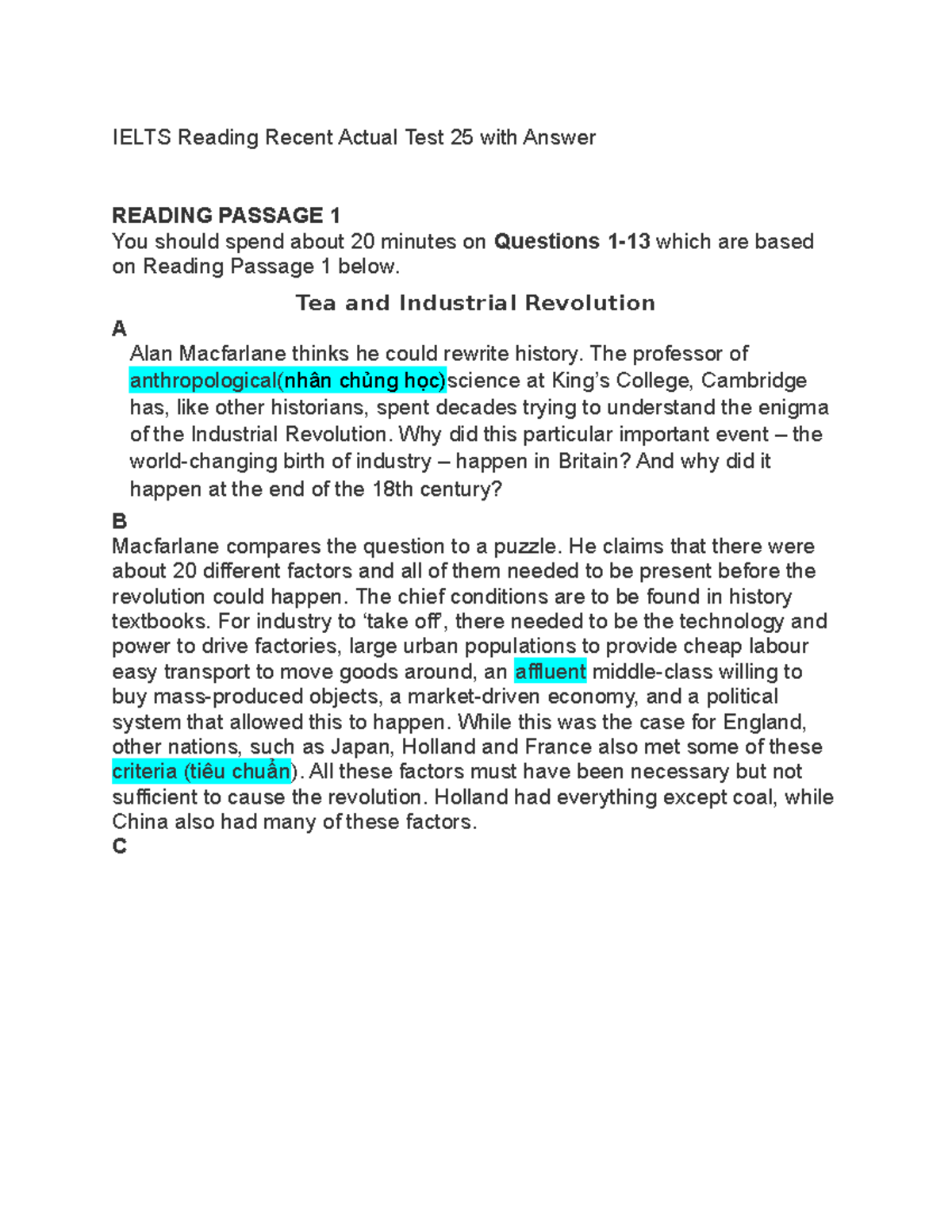 Ielts Reading Recent Actual Test 25 with Answer - IELTS Reading Recent ...