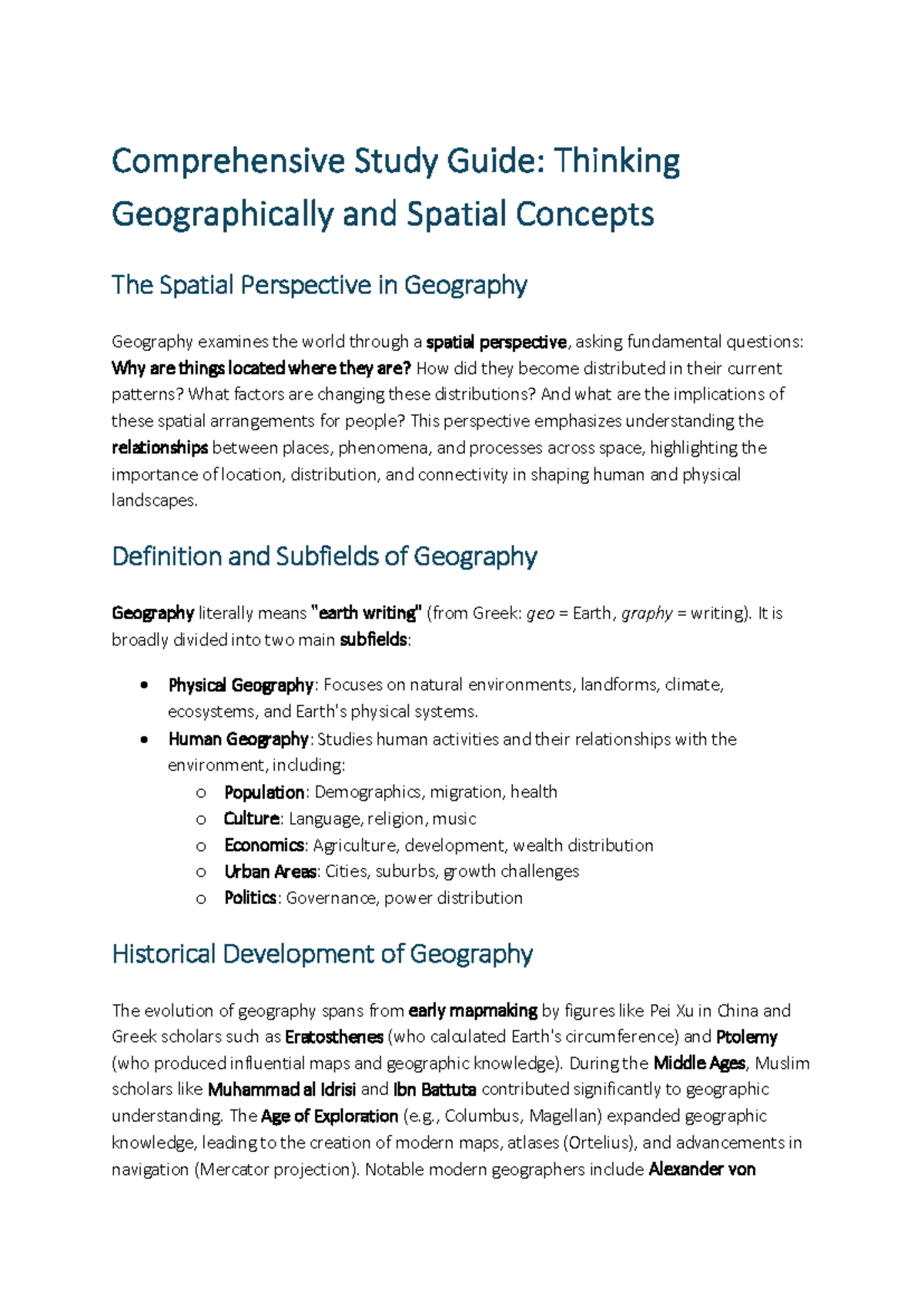 AP HG Semester 1 Midterm Study Guide: Spatial Concepts in Geography ...