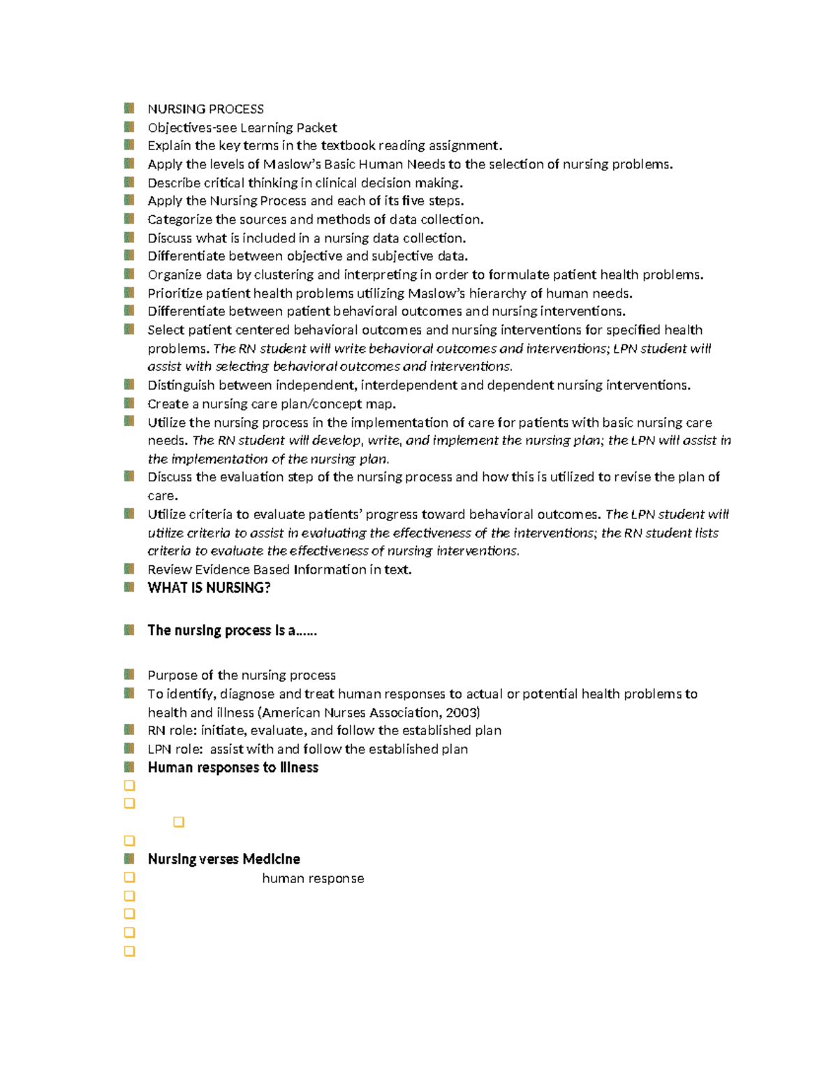 NUR 101: Nursing Process Class Notes for Effective Patient Care - Studocu