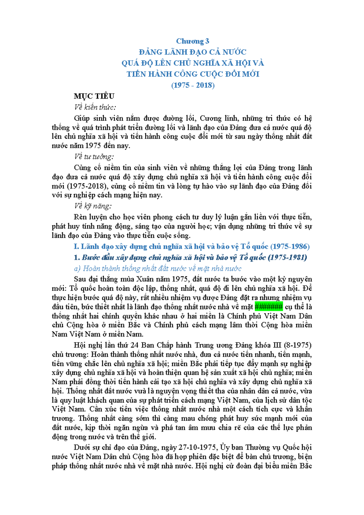 Chương 3: Đảng Lãnh Đạo Quá Độ Lên Chủ Nghĩa Xã Hội (1975-2018) - Studocu